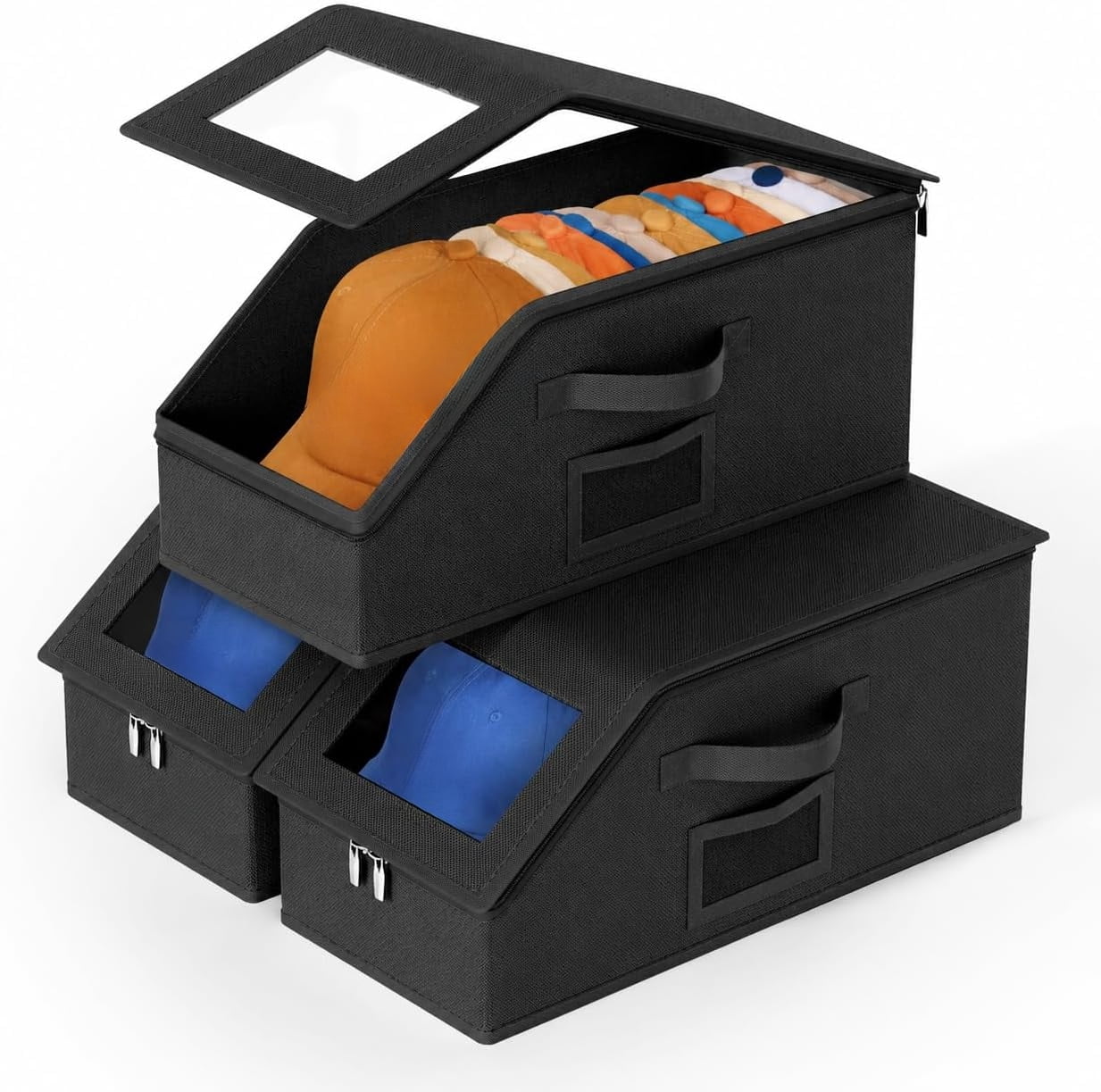 2 PCS Stackable Hat Storage Boxes, Holds Up to 24 Baseball Caps, Sturdy ...