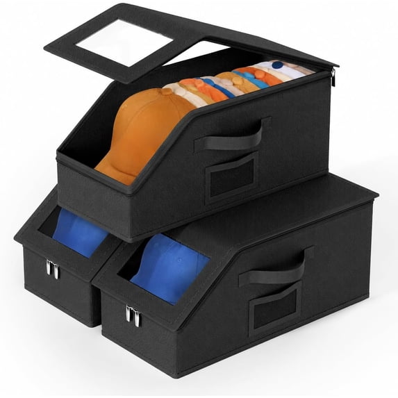 2 PCS Stackable Hat Storage Boxes, Holds Up to 24 Baseball Caps, Sturdy ...