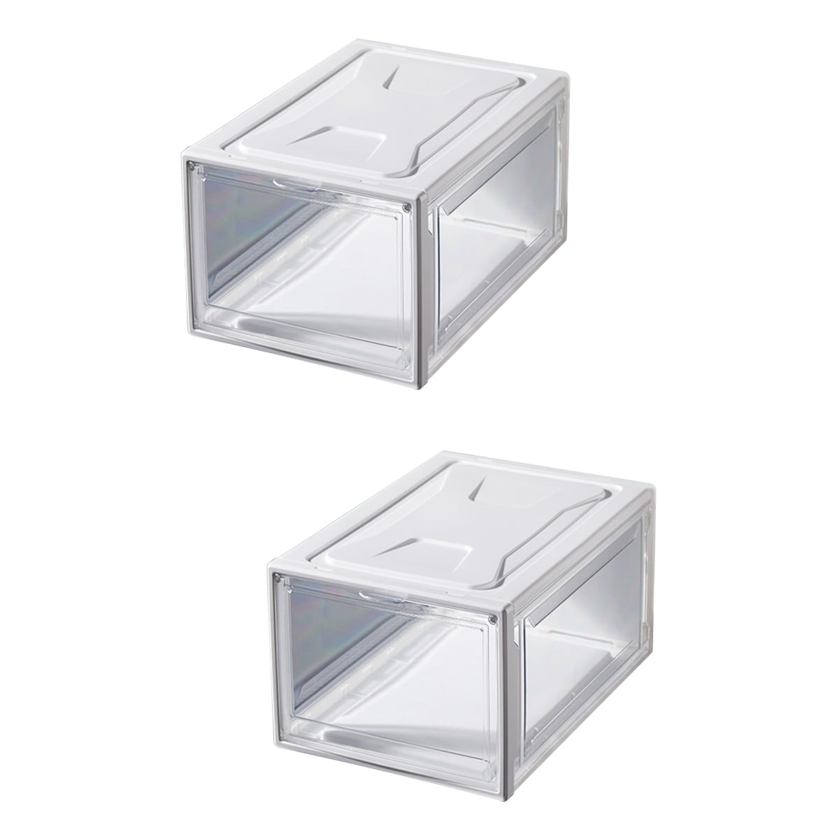 2 PCS Stackable Shoes Case Display Cabinet Mirror Boxes Shoebox Storage ...