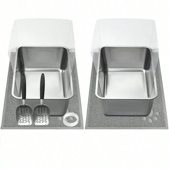 2 PCS Stainl Steel Cat Litter Box Extra Large Metal Litter Box with ...