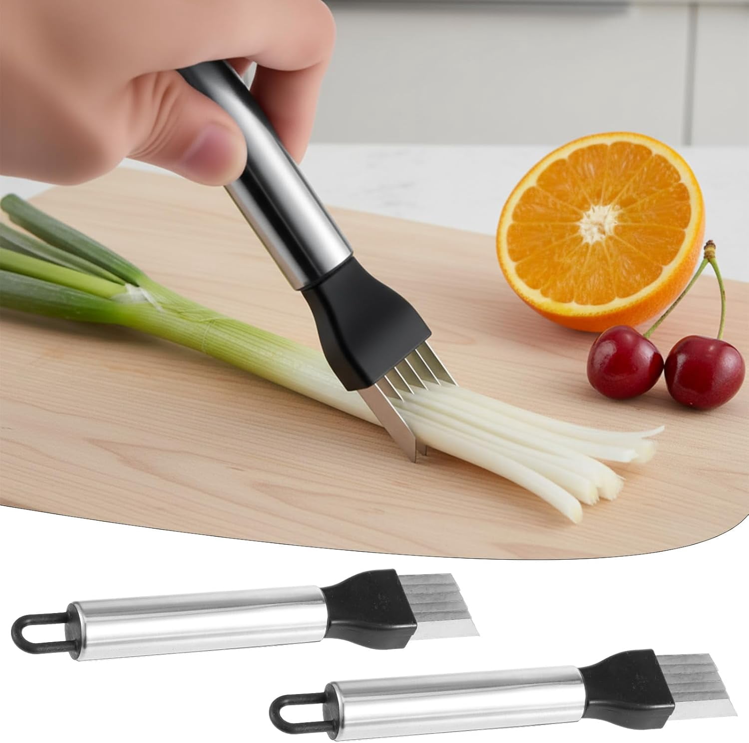 2 PCS Stainless Steel Green Onion Slicer Kitchen Scallion Cutter ...