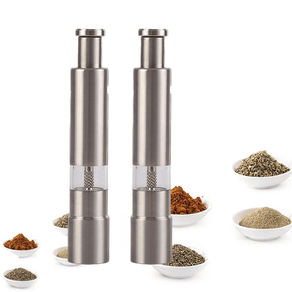 2 PCS Stainless Steel Salt Grinder & Pepper Mill Set, Mini Manual Spice ...