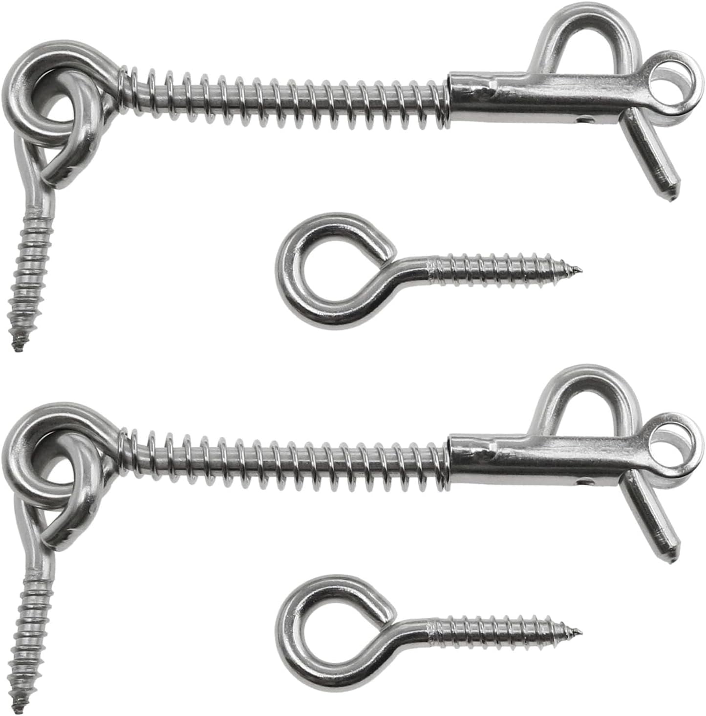 2 PCS Stainless Steel Spring Hook and Eye Safety Latch 3 Inch Hook and ...