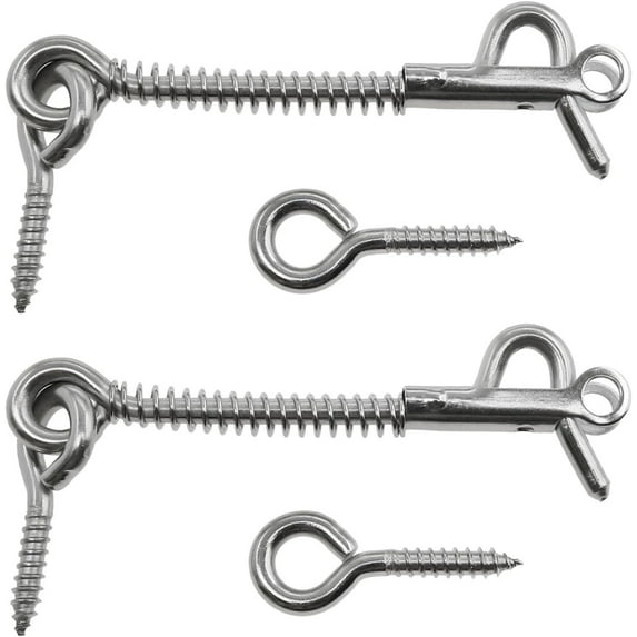 2 PCS Stainless Steel Spring Hook and Eye Safety Latch 3 Inch Hook and ...