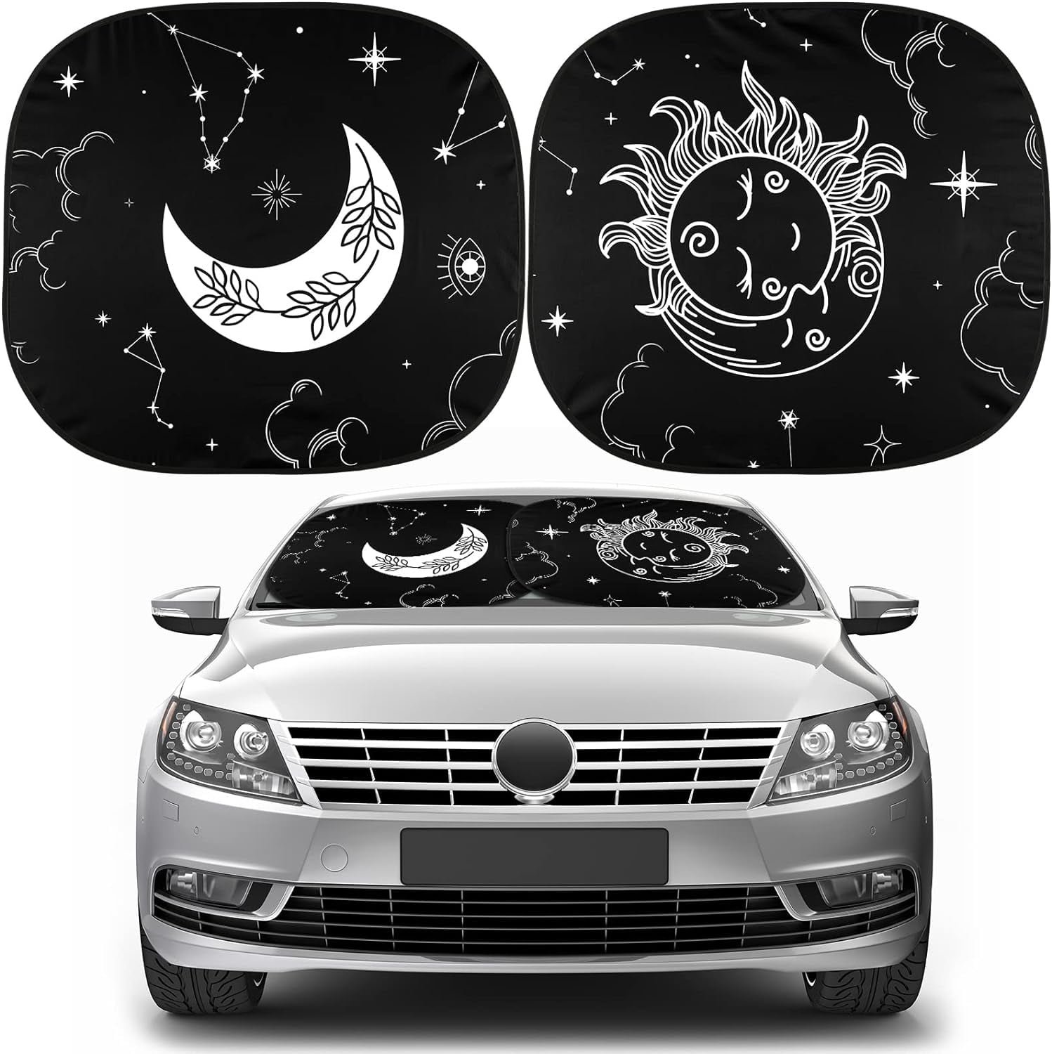 2 PCS Star Moon Windshield Sun Shade for Car Foldable Window Covers for ...