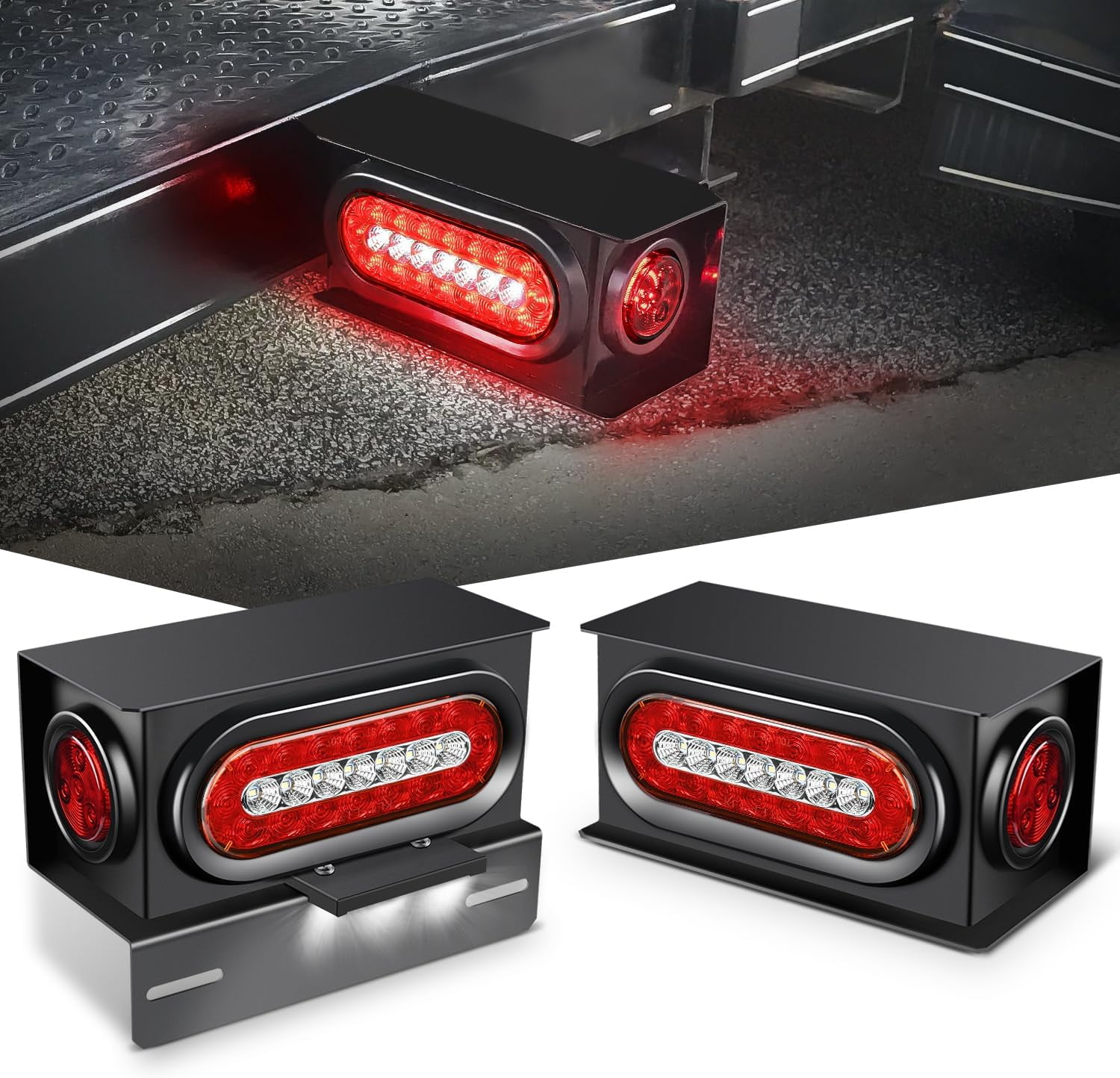 2 PCS Steel Trailer Light Boxes Housing Kit 3LED License Plate Light 6 ...