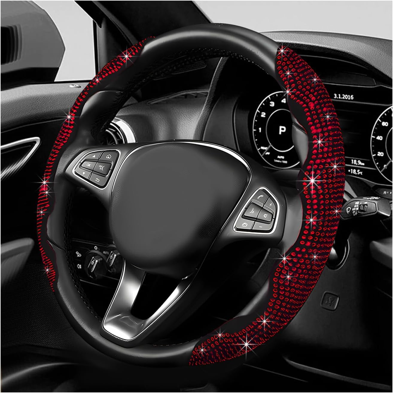 2 PCS Steering Wheel Cover, Segmented Bling Rhinestone Steering Wheel ...