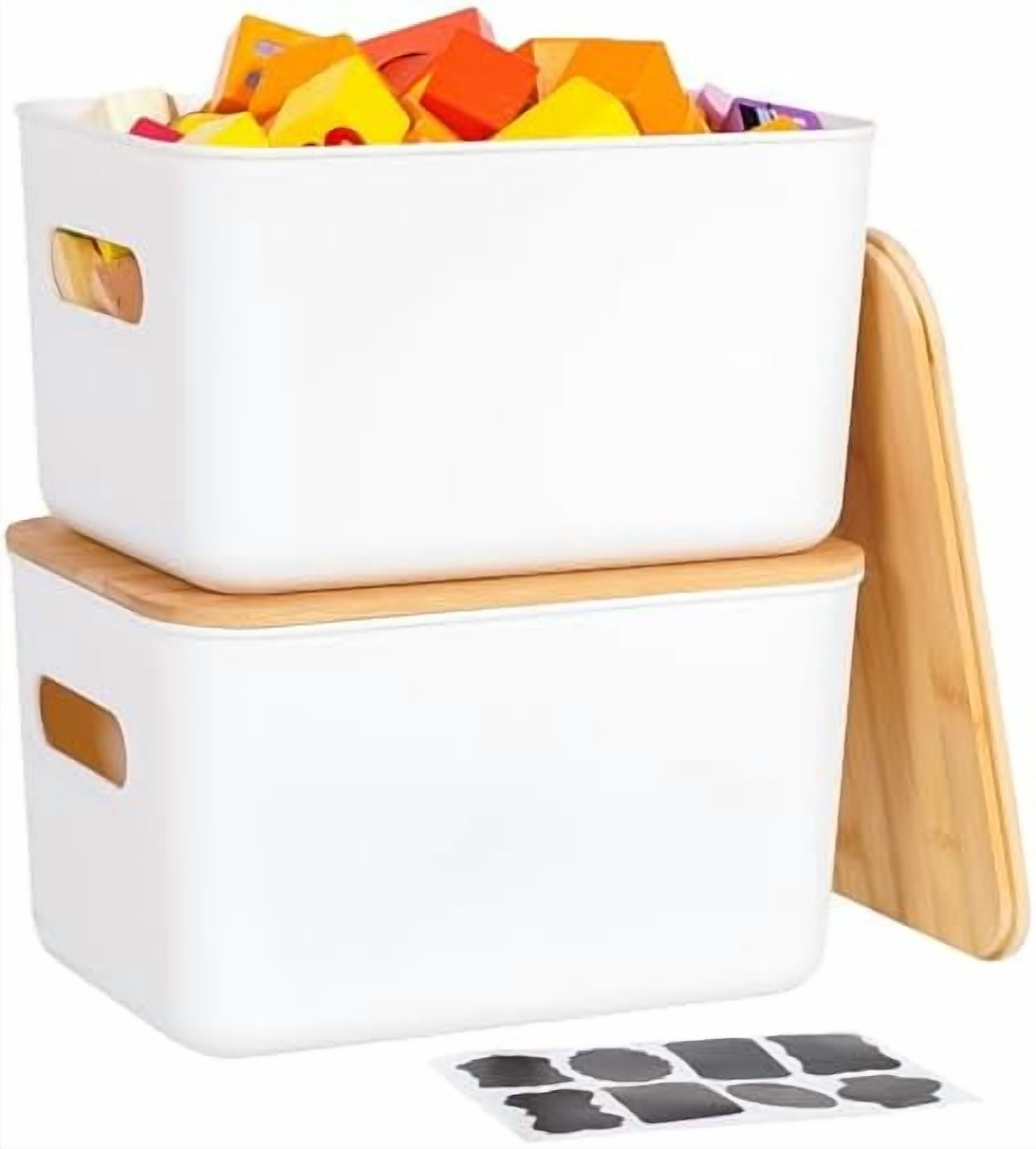 2 PCS Storage Bins with Bamboo Lids Plastic Storage Containers for ...