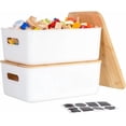 2 PCS Storage Bins with Bamboo Lids Plastic Storage Containers for ...