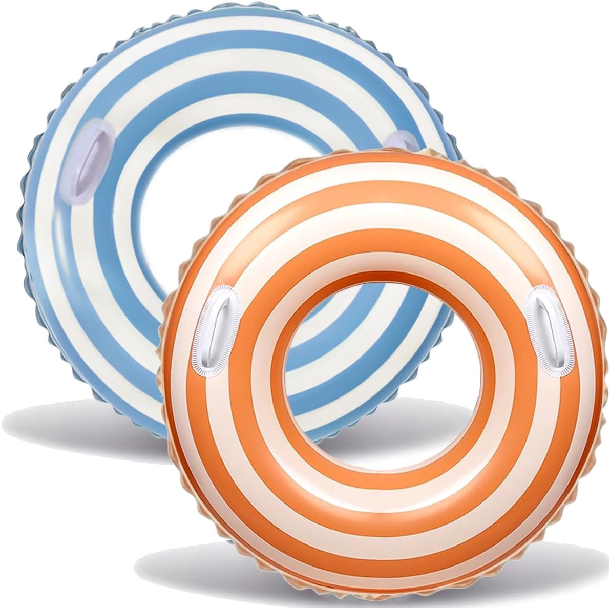 2 PCS Striped Pool Floats for Adults Swimming Rings Tube with Handles ...