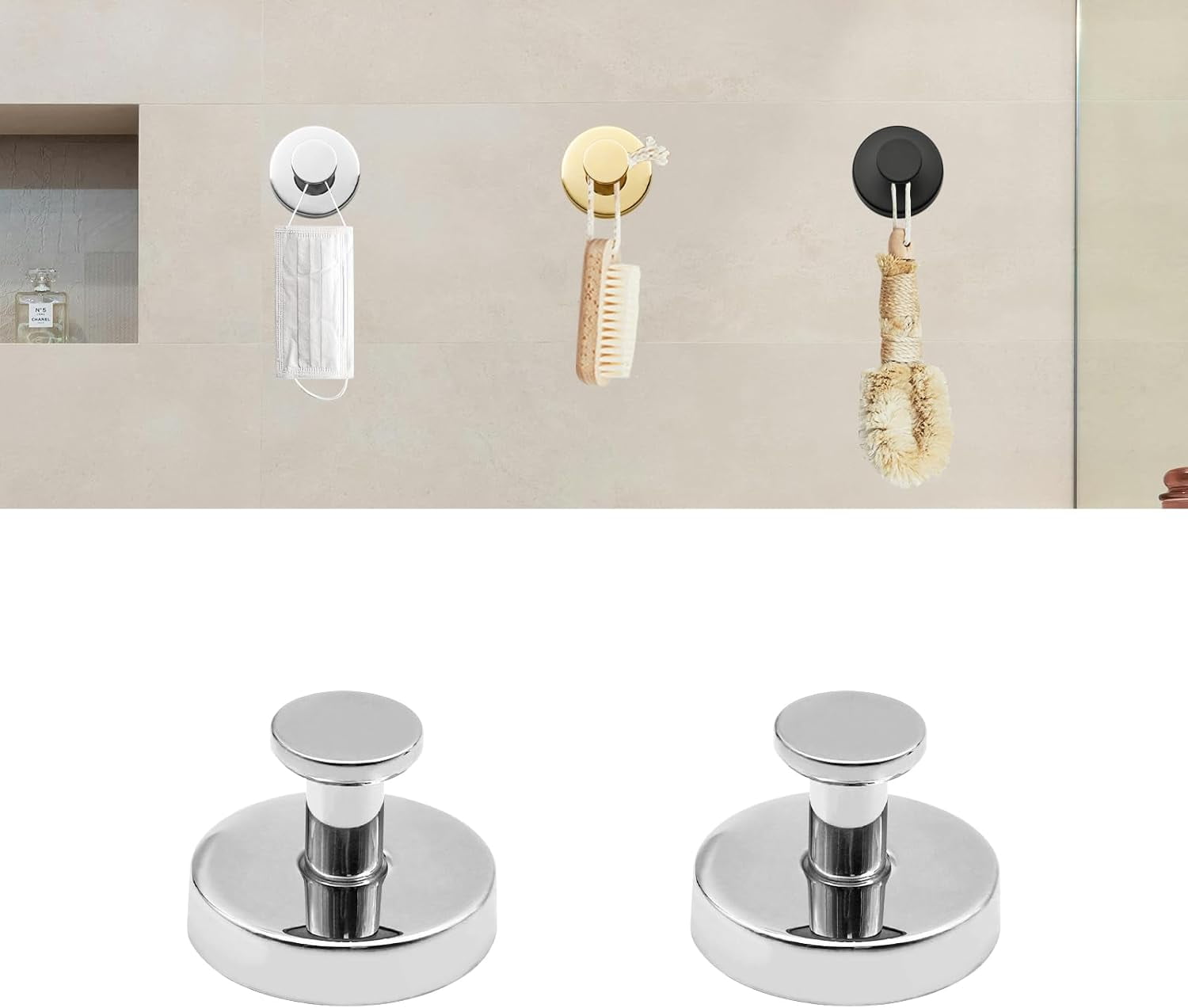 2 PCS Suction Cup Hooks for Shower, Bathroom Stainless Steel Suction ...
