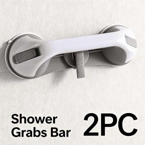 2 PCS Suction Cup Shower Grab Bar Heavy Duty - No Drill Safety Handle ...