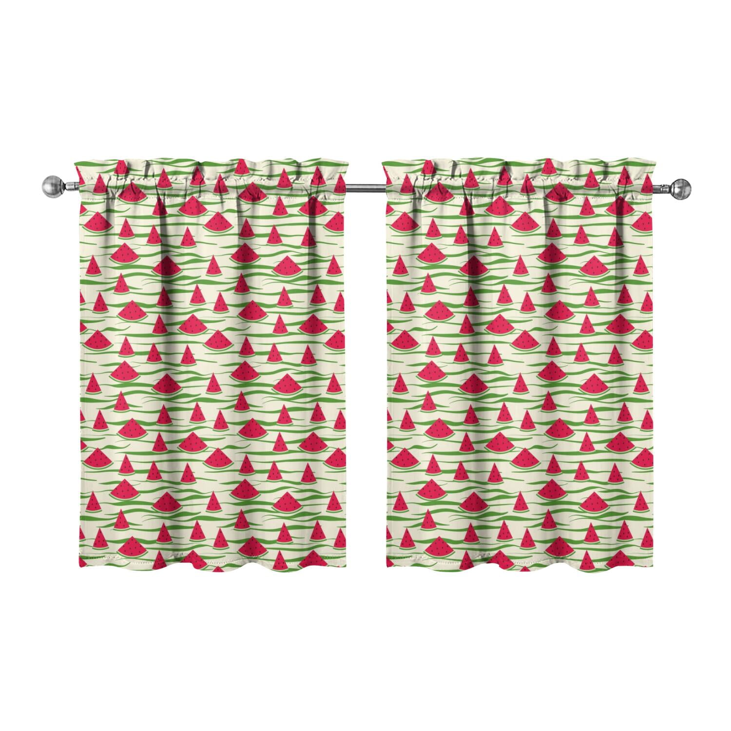 2 PCS Summer Fruit Print Kitchen Curtains - Tropical Watermelon ...