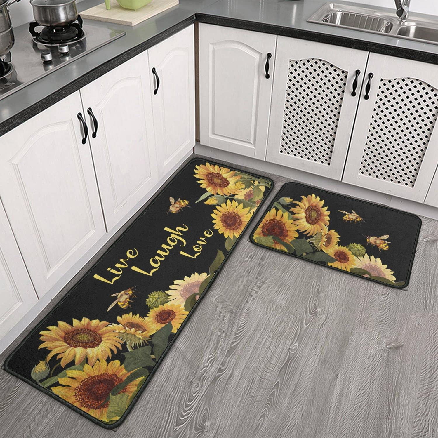 2 PCS Sunflower Kitchen Rugs Floor Mat Farmhouse Kitchen Mat Non Slip ...