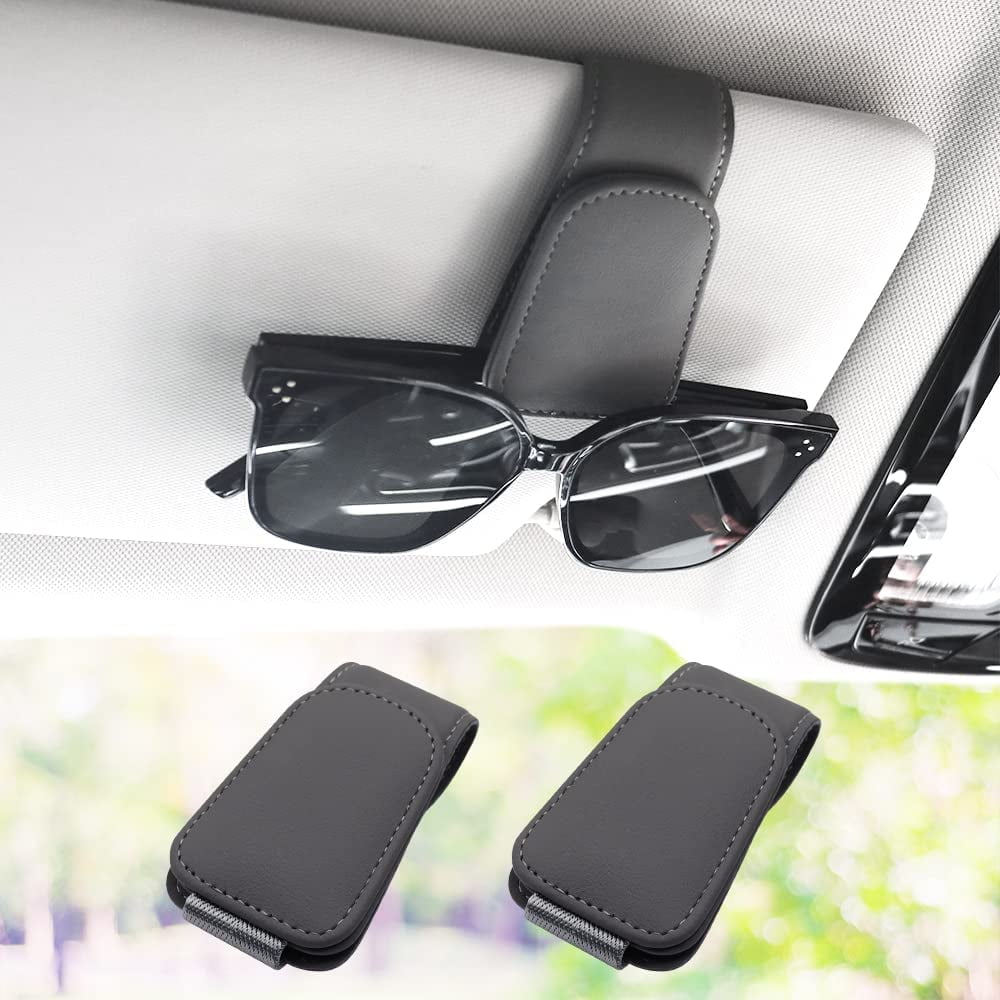 2 PCS Sunglass Holder for Car Visor, Magnetic Leather Eyeglass Hanger ...