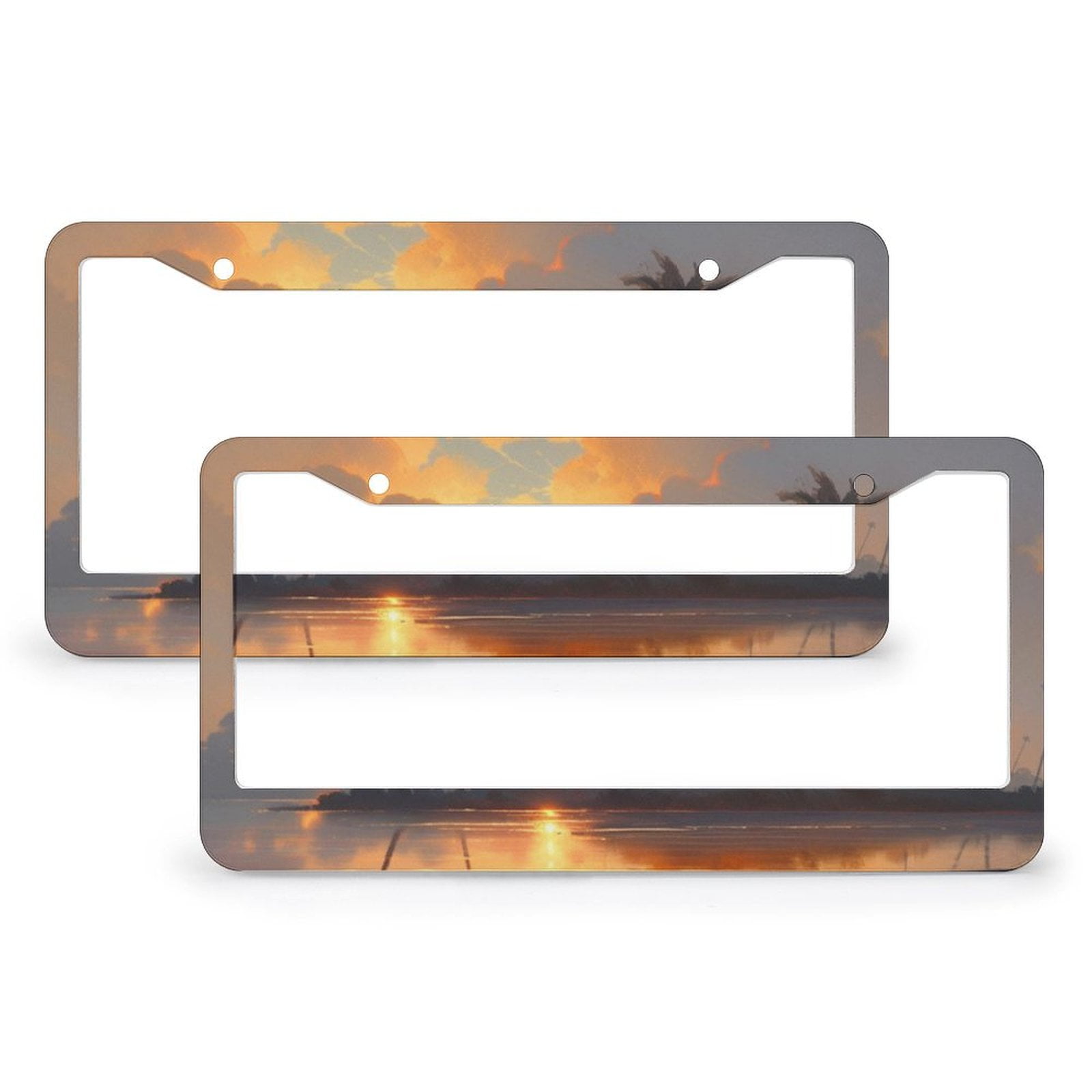 2 PCS Sunset in Paradise License Plate Frame Sunset Tropical Ocean Palm ...
