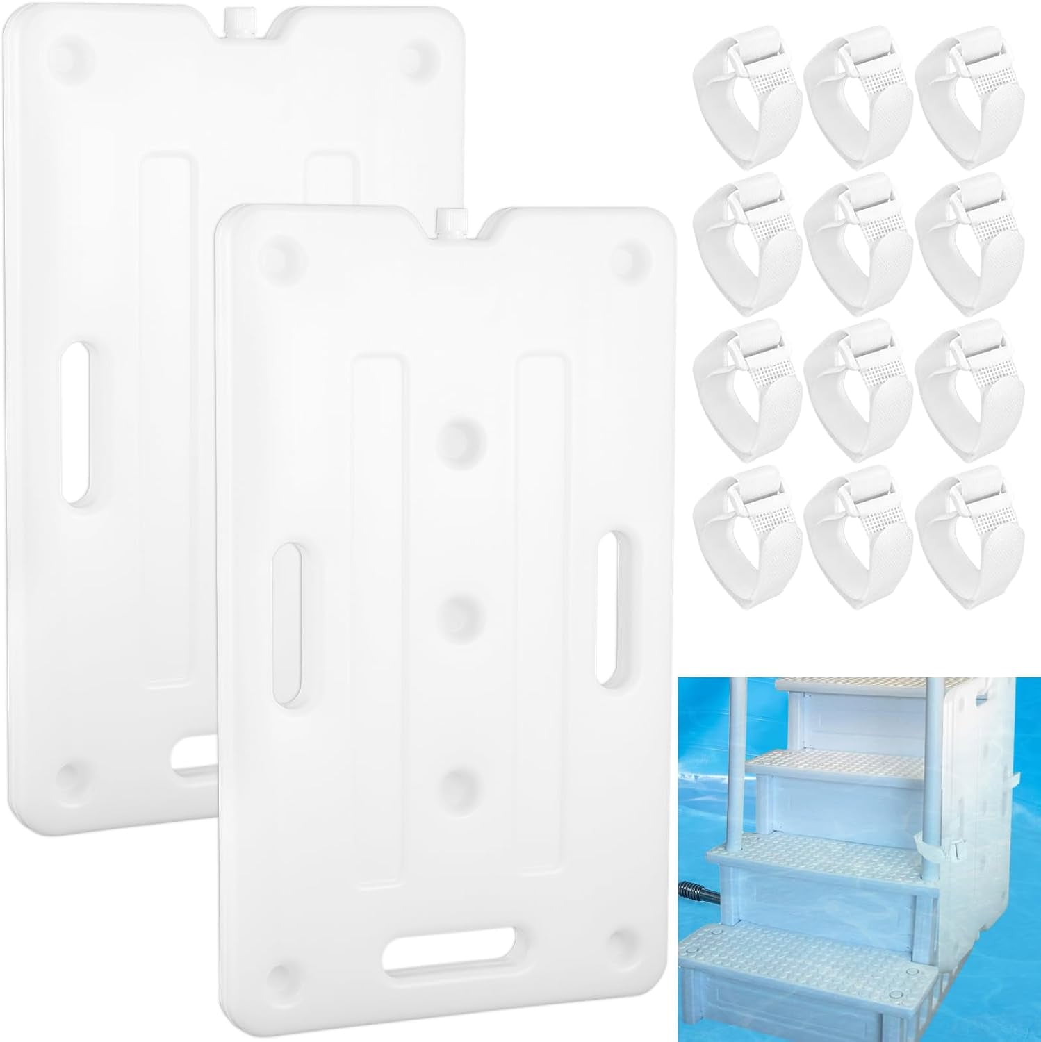 2 PCS Swimming Pool Ladder Weights with 12 Adjustable Straps, Universal ...