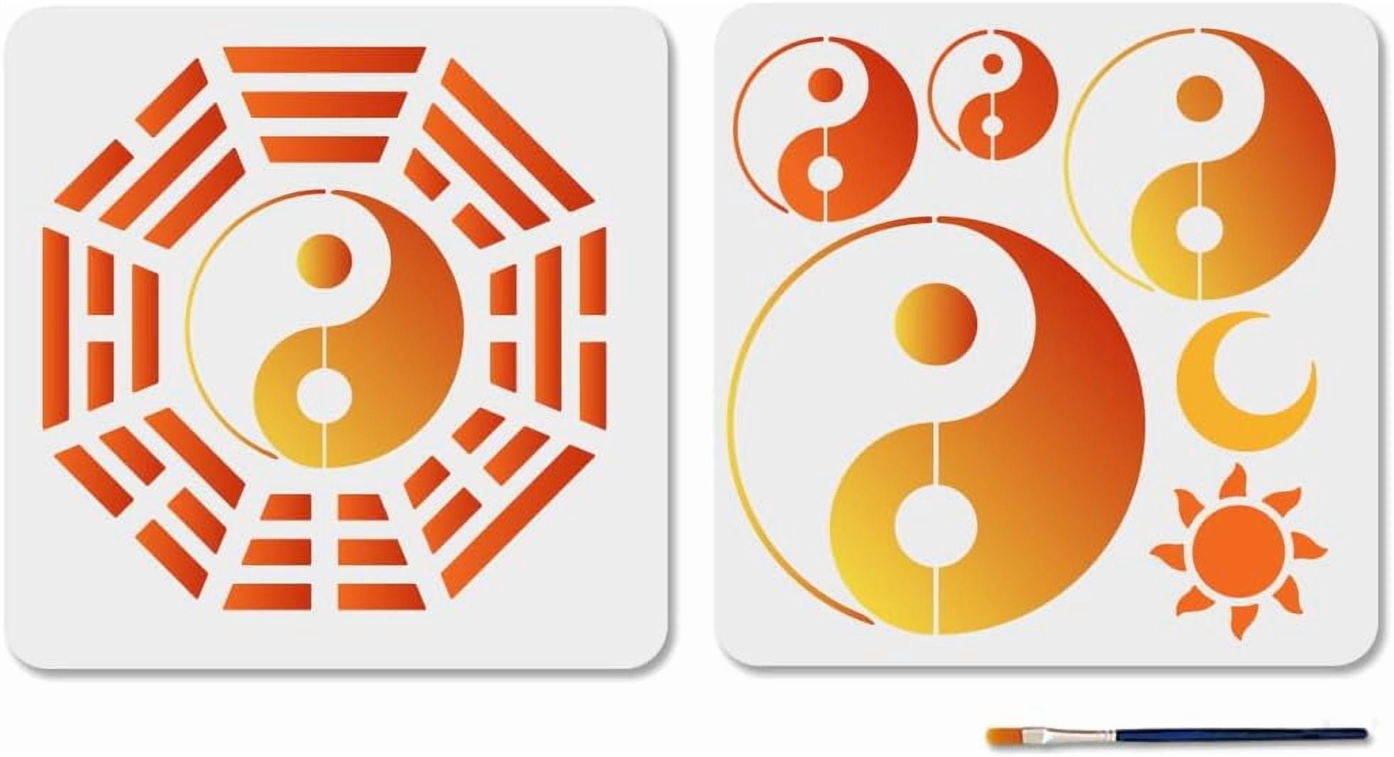 2 PCS Tai Chi Stencils 11.8×11.8 Inches Reusable Yin Yang Painting ...