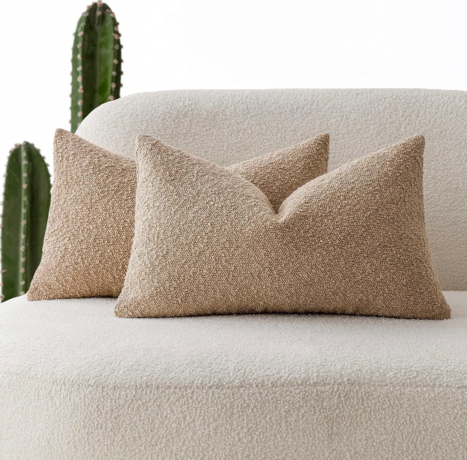 2 PCS Textured Boucle Throw Pillow Covers Accent Solid Lumbar Pillow ...