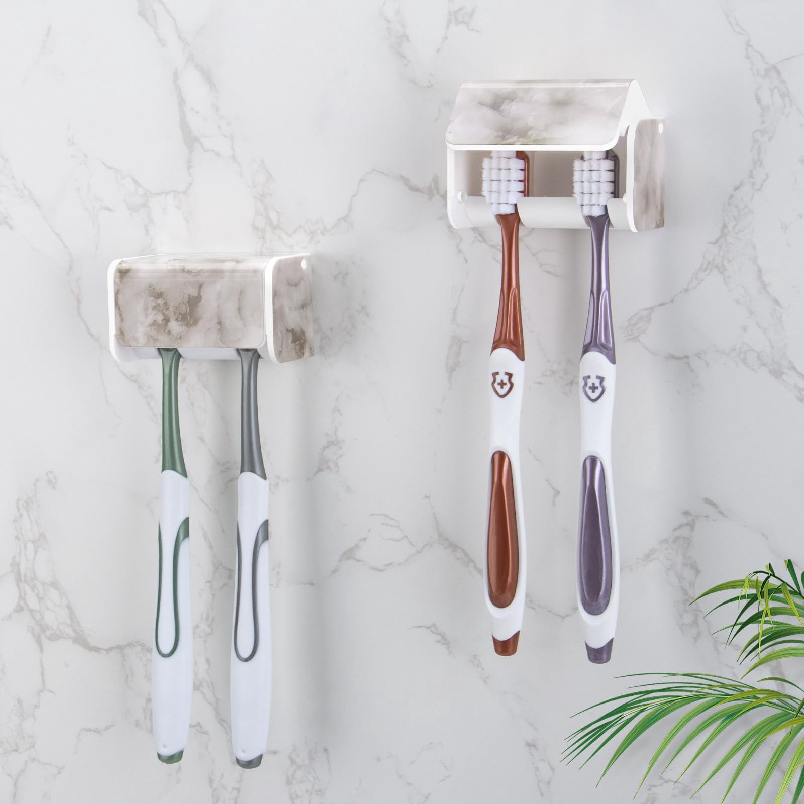 2 PCS Toothbrush Holders Wall Mounted with Cover, Electric Tooth ...