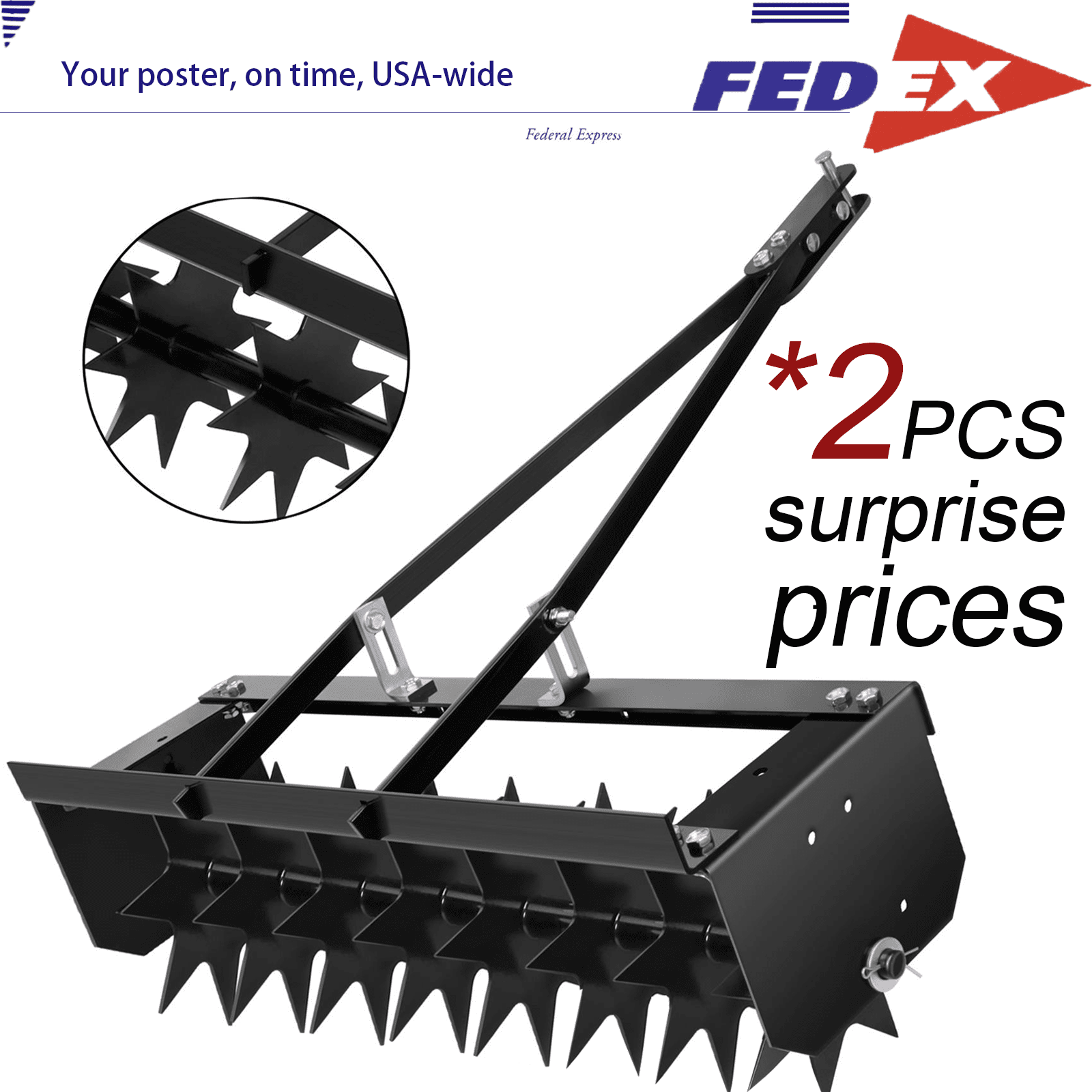 2 PCS Tow Behind Lawn Aerator,Tow Spike Aerator, 35 Inch Upgraded Heavy ...