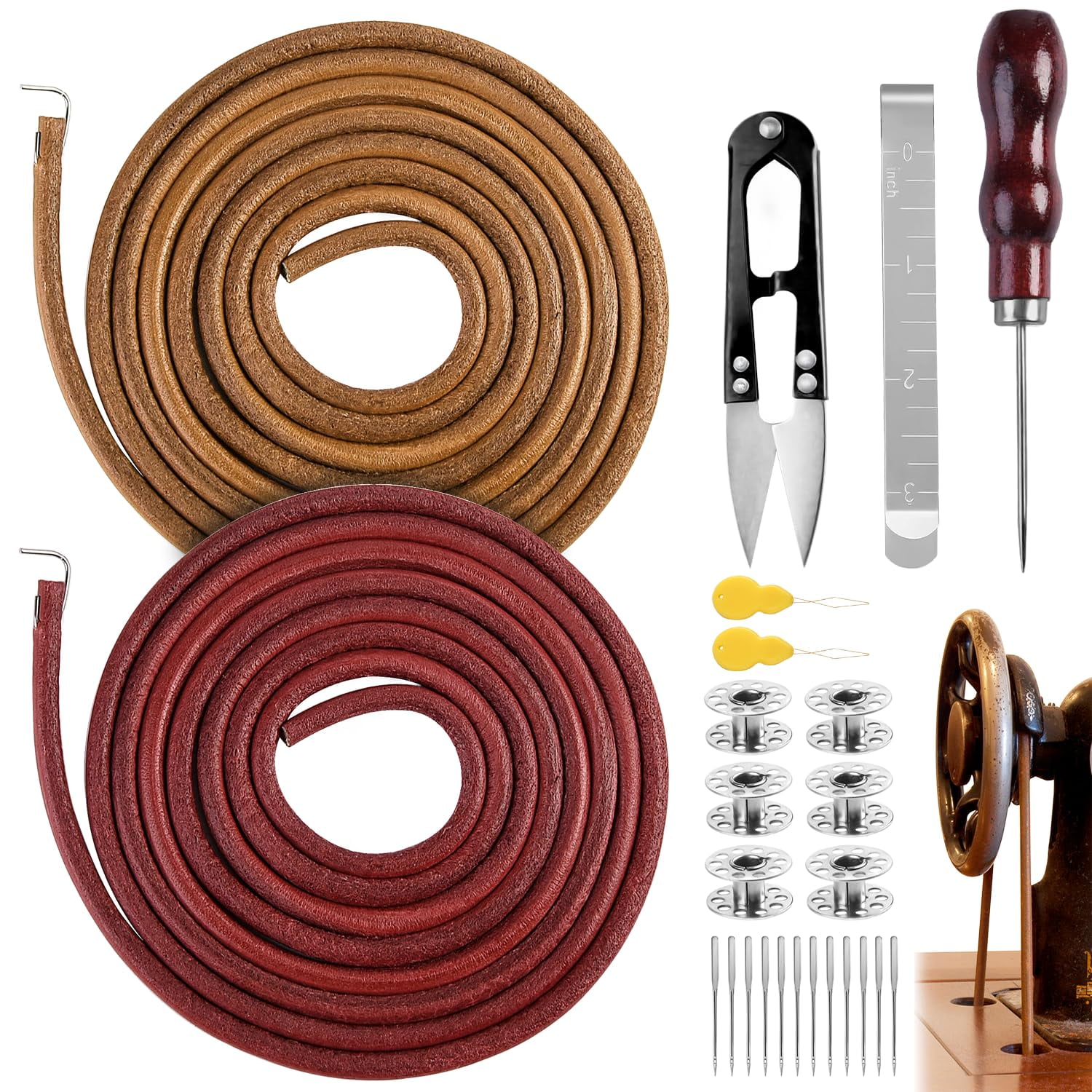 2 PCS Treadle Sewing Machine Belt, 72 Inch 3/16" Replacement Leather ...