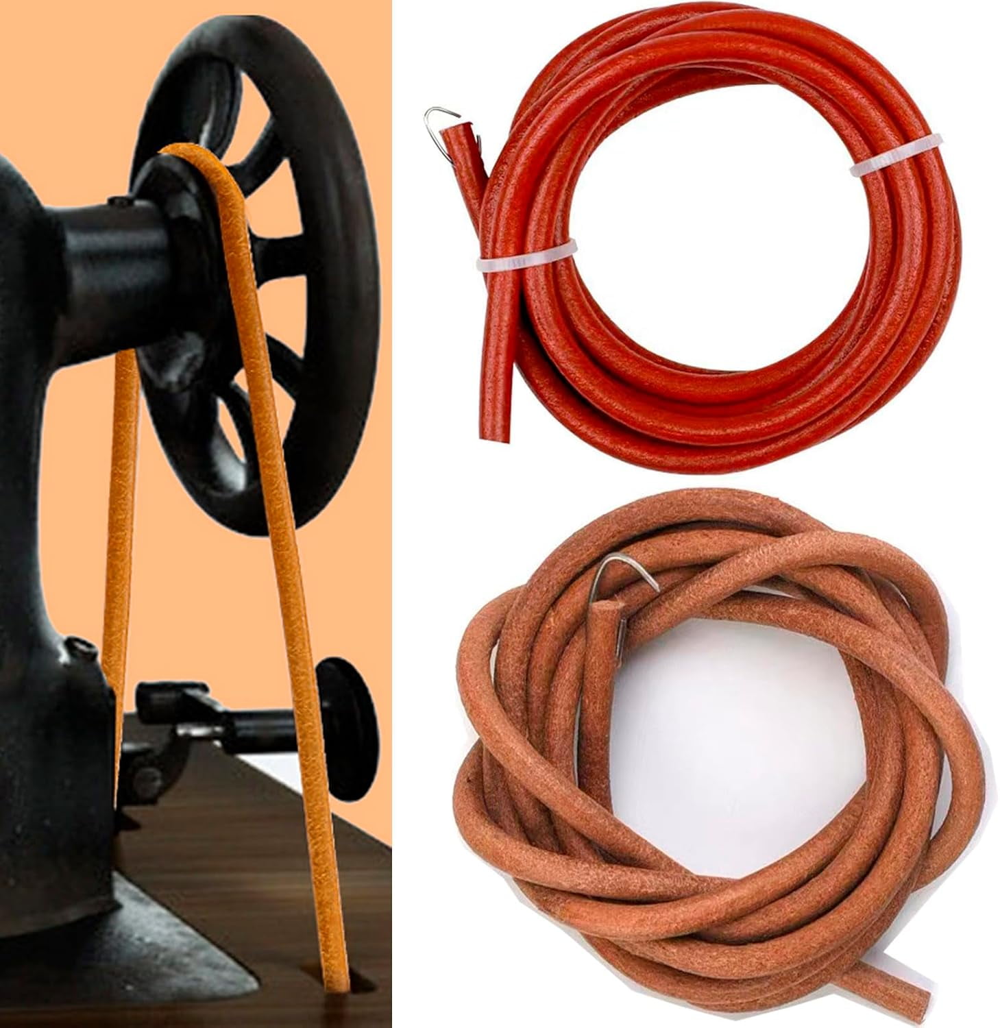 2 PCS Treadle Sewing Machine Belt, Cowhide Belt for Singer/Jones Sewing ...