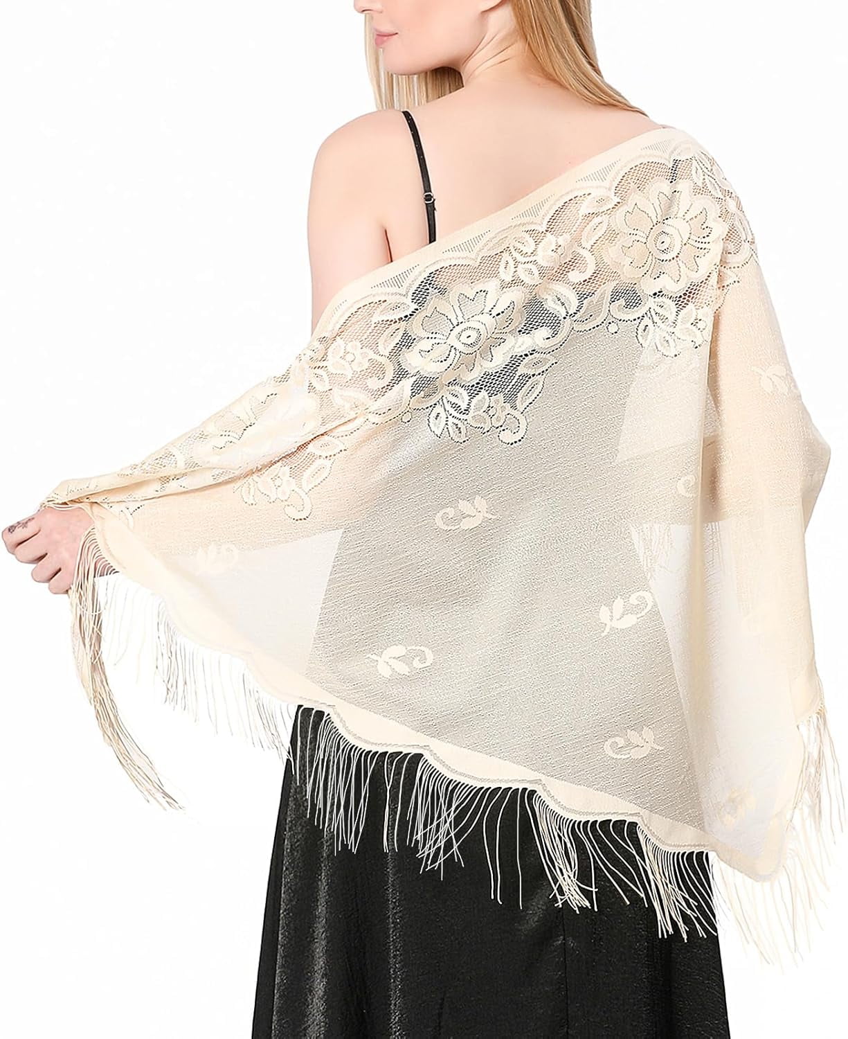 2 PCS Triangle Lace Shawls and Wraps for Evening Dresses with Tassels for Evening Party Mesh ...