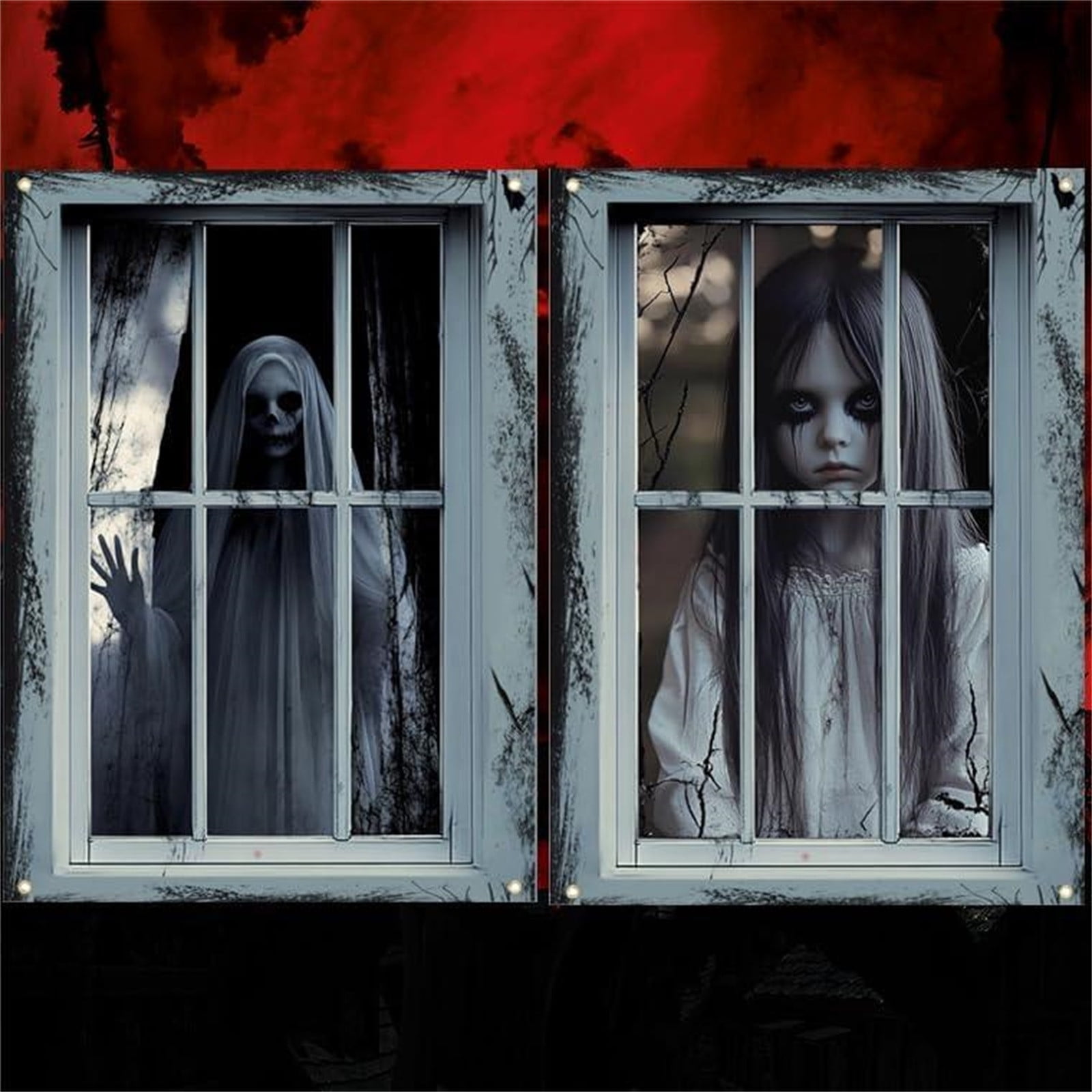 2 PCS Trick or Treat Decorations Halloween Door And Window Curtain ...