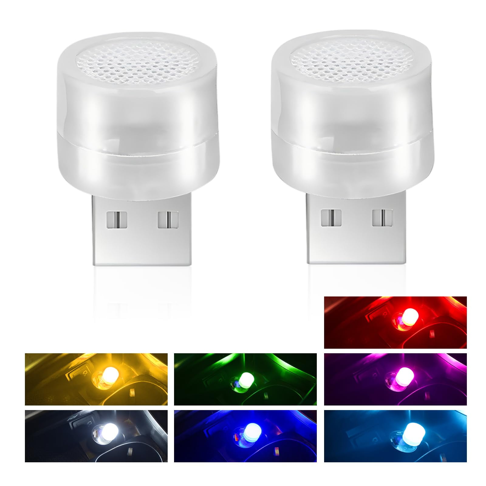 2 PCS USB Plug Lights, Mini RGB Color-Changing LED Car Ambient Lighting ...