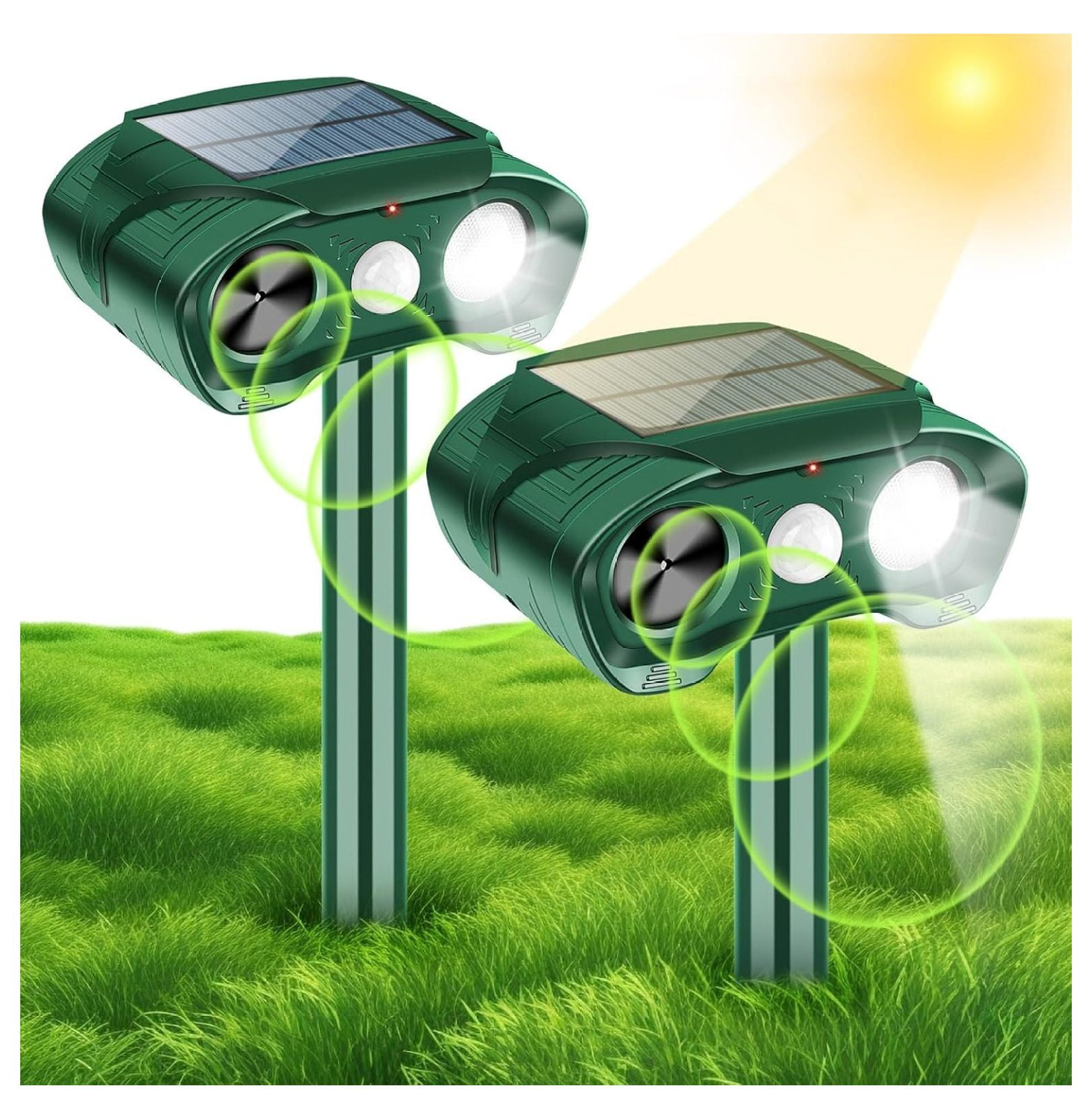 2 PCS Ultrasonic Animal Outdoor Solar Animal Repeller Waterproof with ...