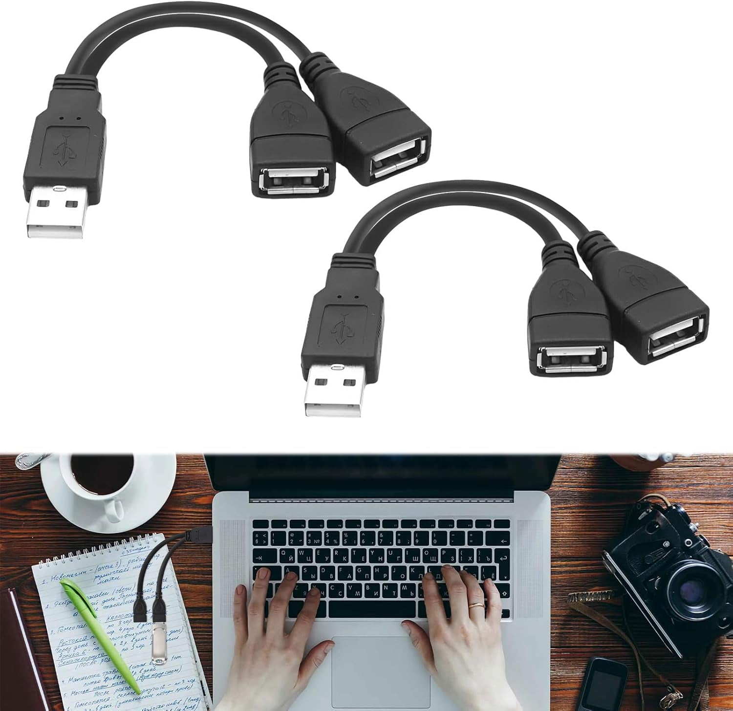 2 PCS Usb Splitter 2 Port Dual USB Female To USB Male Cable,Double Usb ...