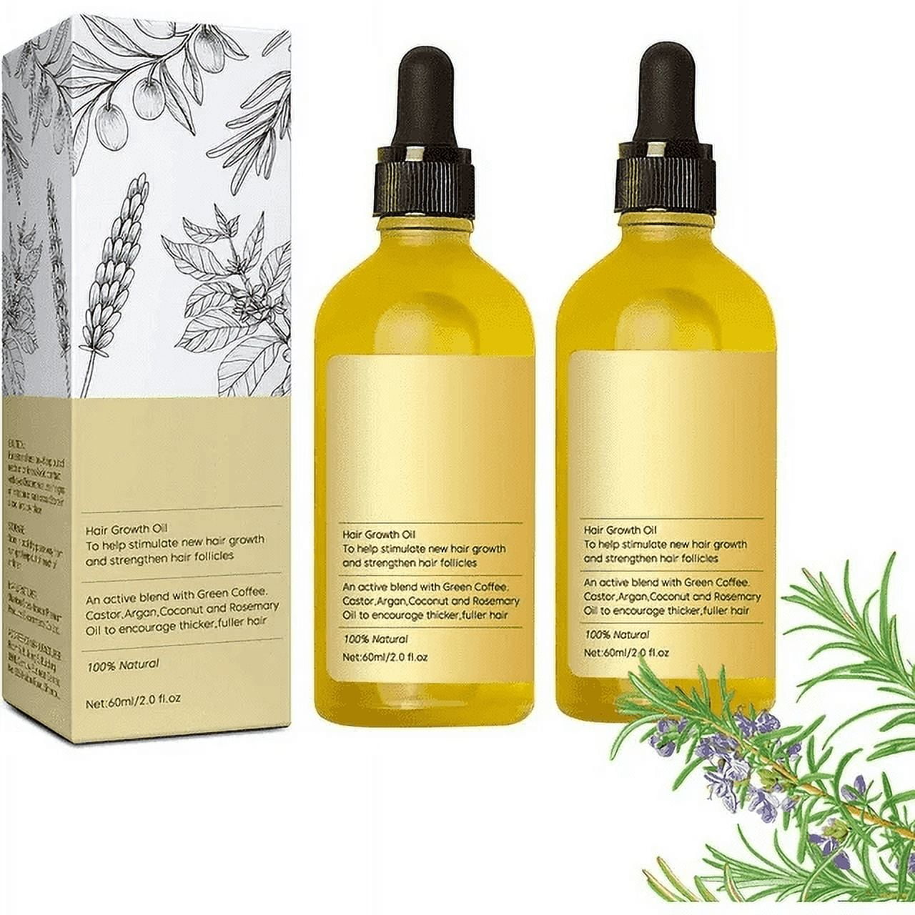 2 PCS Veganic Natural Hair Growth Oil, Rosemary Oil For Hair Growth ...