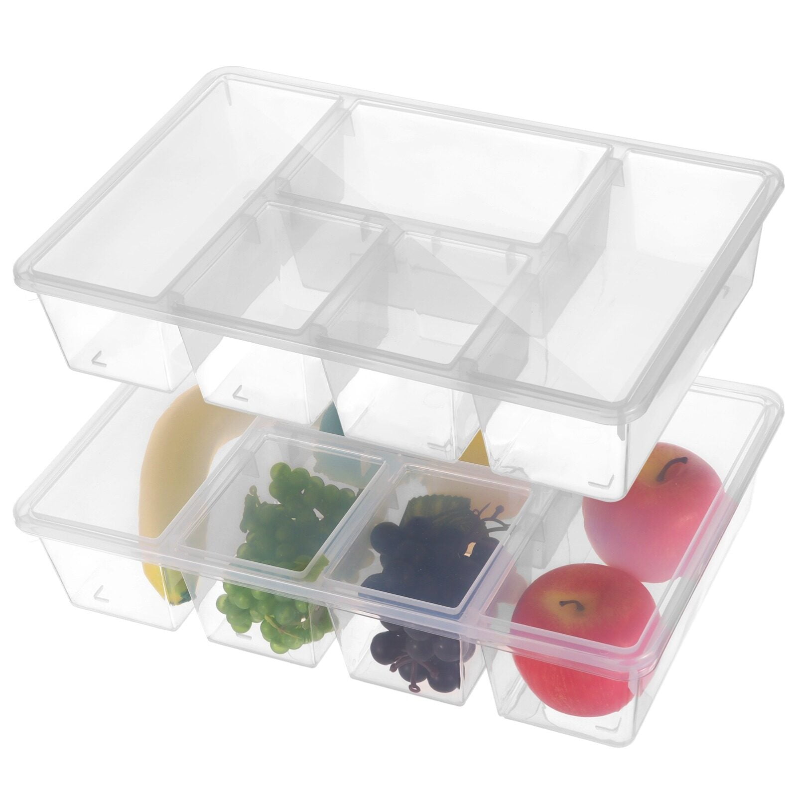 2 PCS Veggie Food Trays, Fruit Vegetable Cases with Lid, 5-Compartment ...