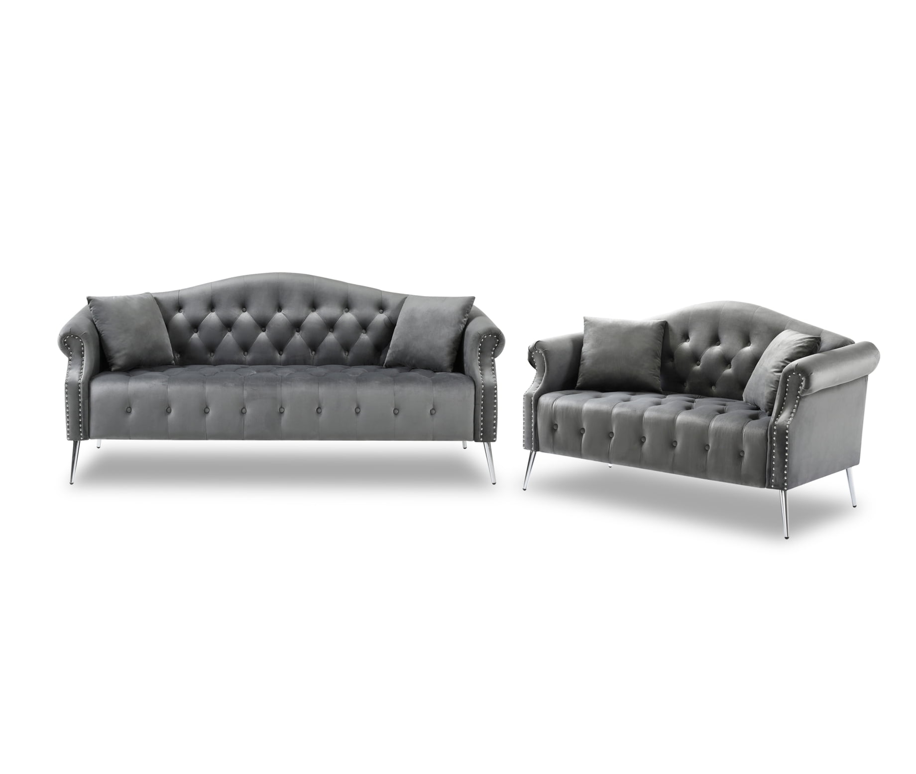 2 PCS Velvet Upholstered Sofa Set, 2 Seater Sofa and 3 Seater Sofa Set ...