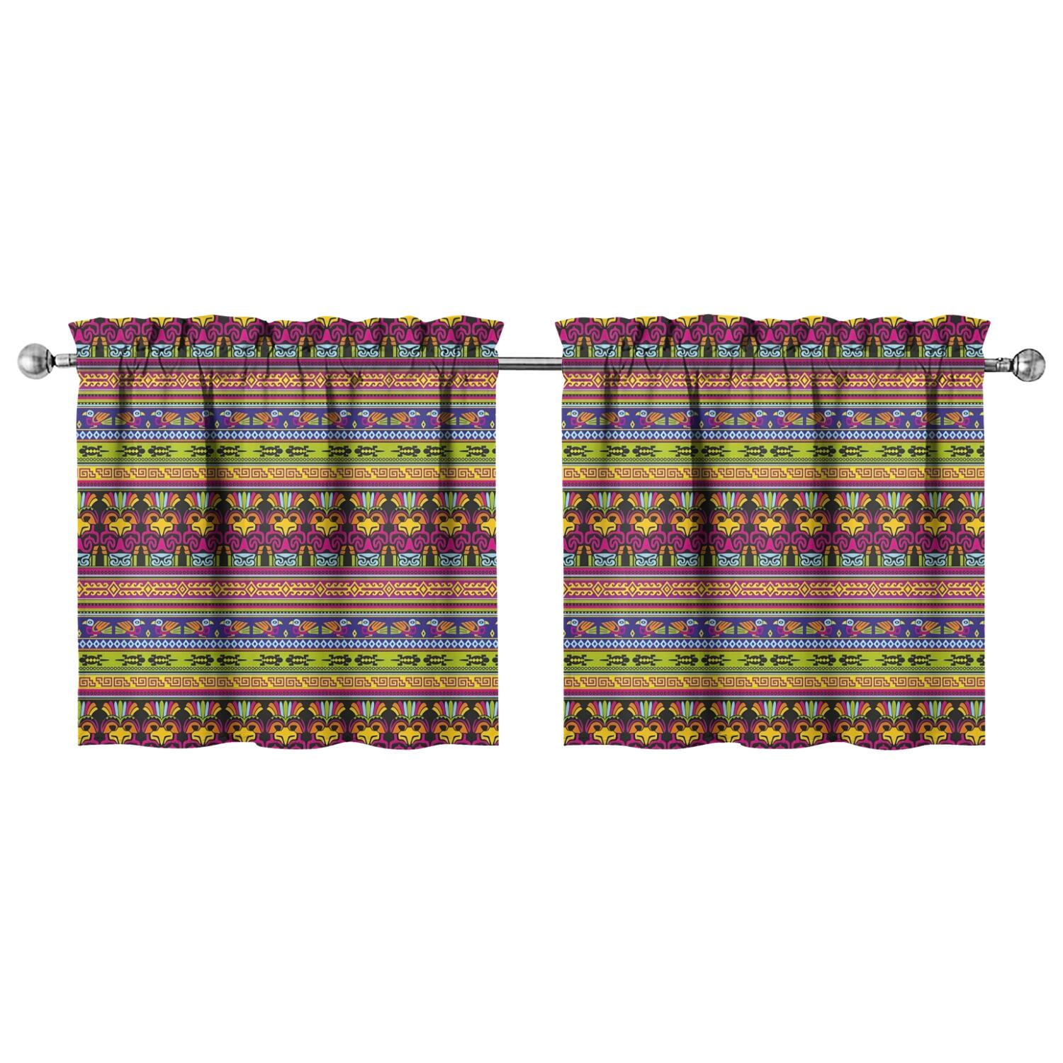 2 PCS Vintage Bohemian Kitchen Curtains 27.5x24 Inch, Semi-Sheer Tribal ...