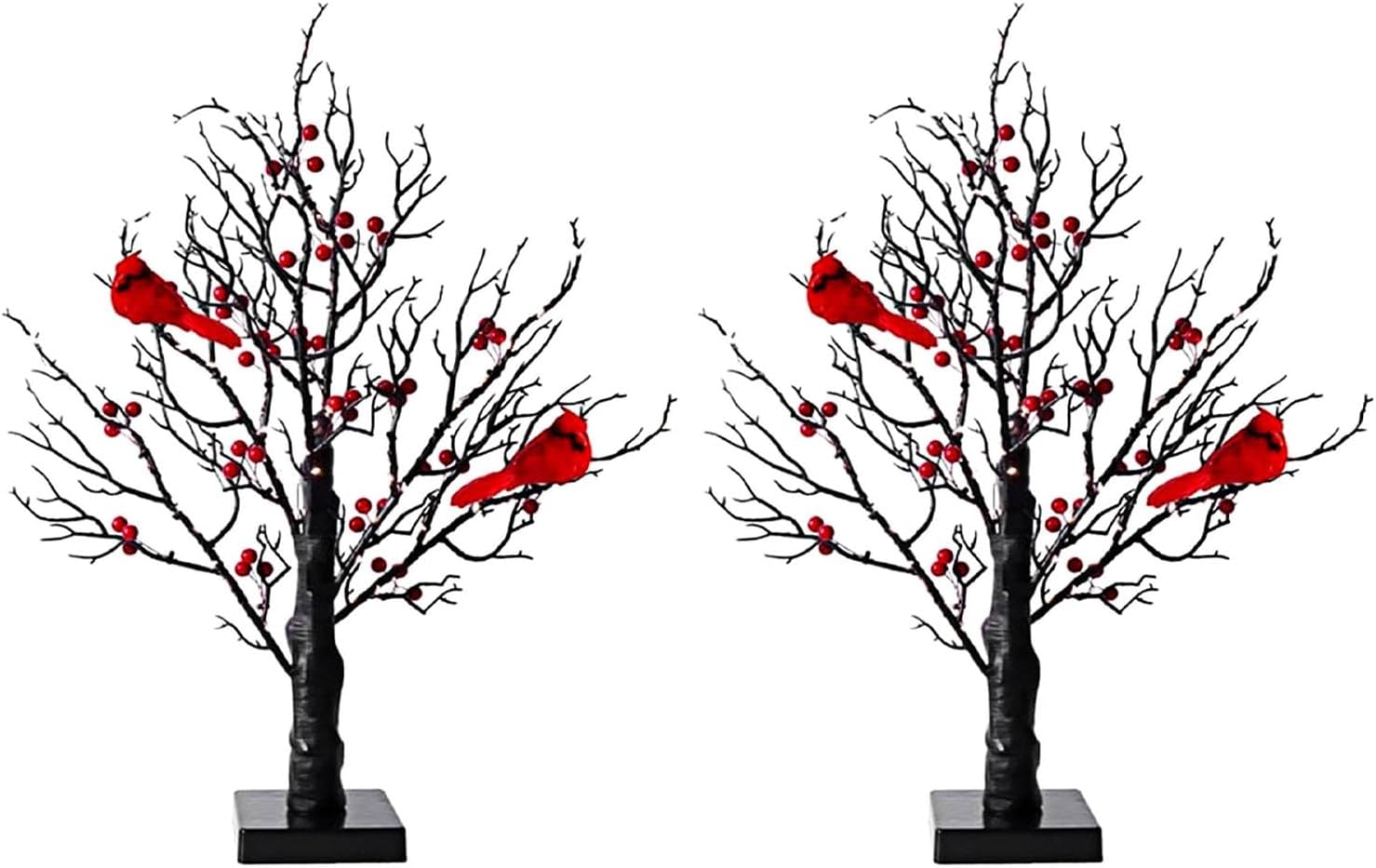 2 PCS Vintage Christmas Tree, LED Glowing Tree with Red Cardinals and ...