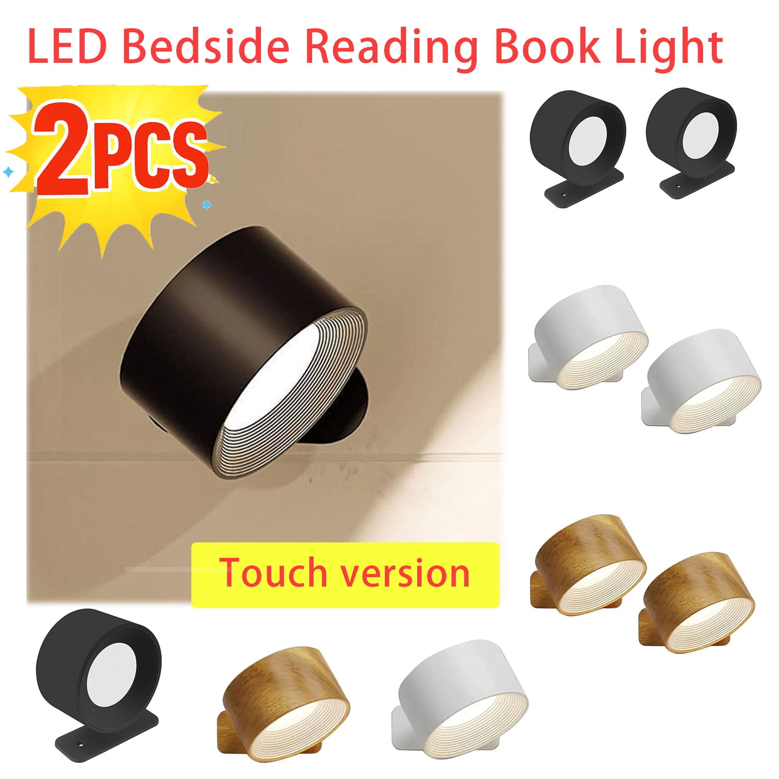 2 PCS Wall Mounted Bedside Lamps – LED Wall Light with Magnetic Mount ...