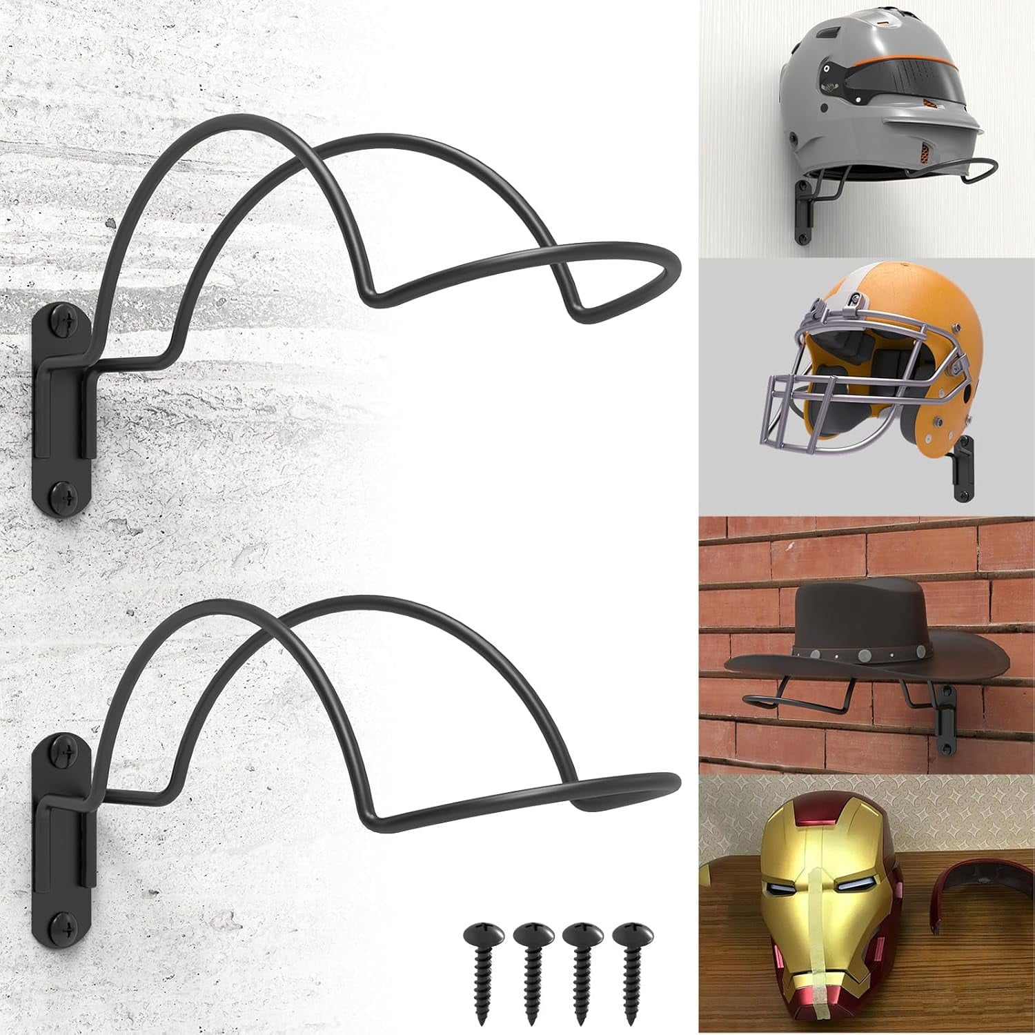 2 PCS Wall Mounted Helmet Rack Roma Helmet Holder Hook Multifunctionnal ...