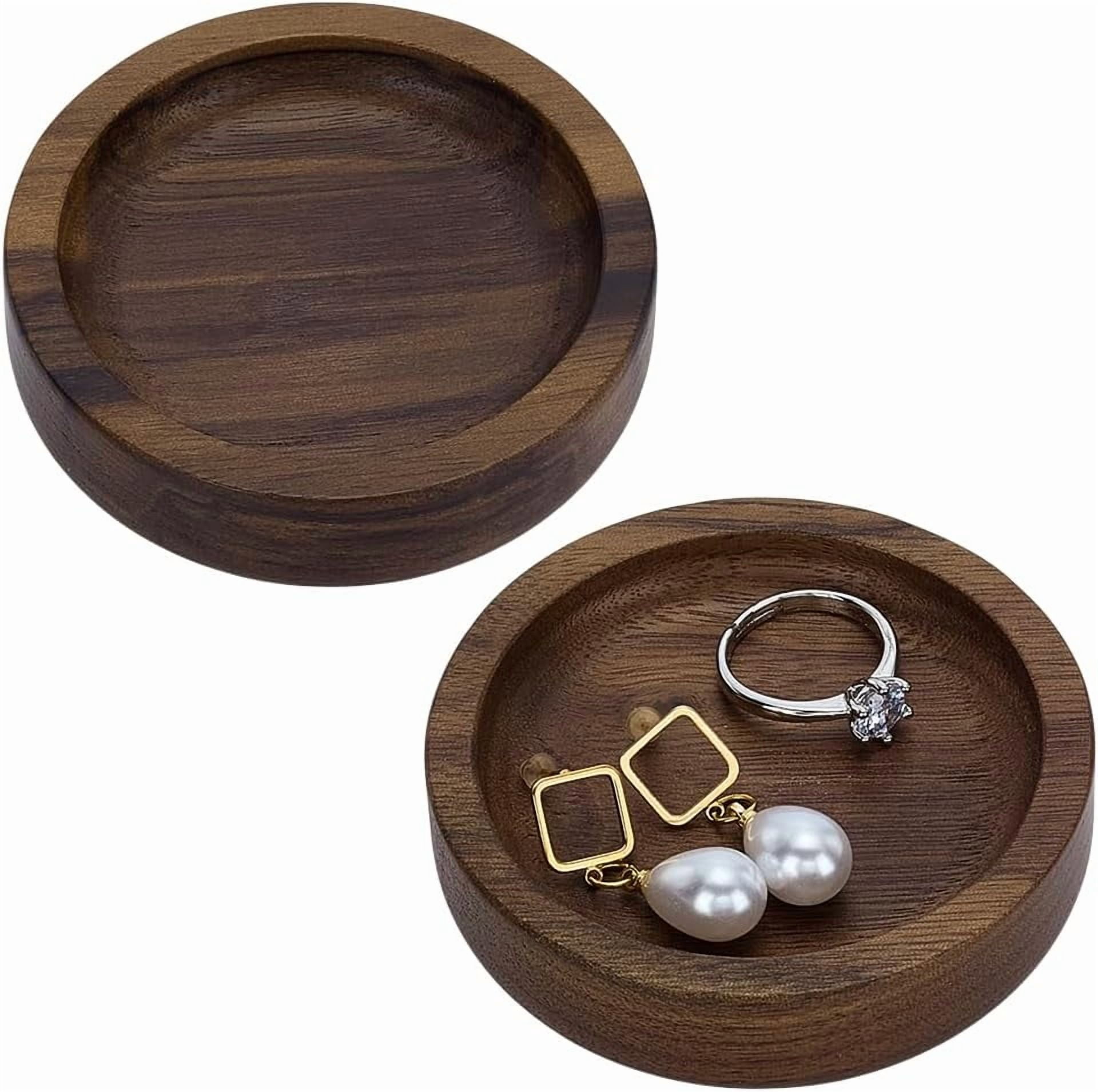 2 PCS Walnut Wood Ring Trays 2.76inch Diameter Flat Round Jewelry ...