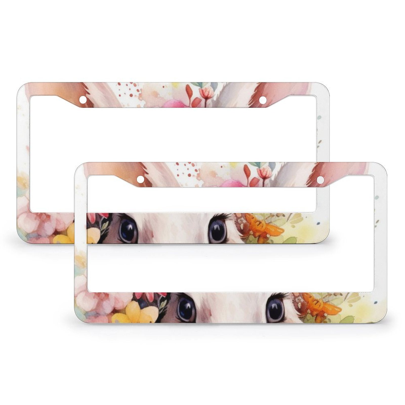 2 PCS Watercolor Floral Bunny Rabbit License Plate Frame Floral Bunny ...