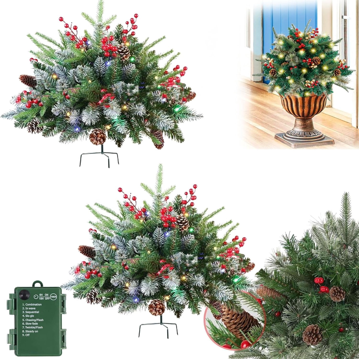 2 PCS White Christmas Tree Holiday Planter Filler, Prelit Holiday ...