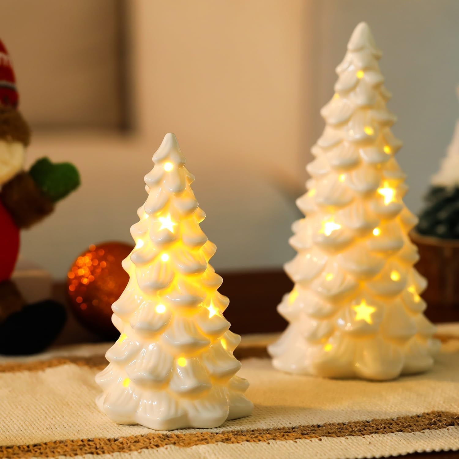 2 PCS White Small Christmas Tree with Lights, Mini Christmas Tree for ...