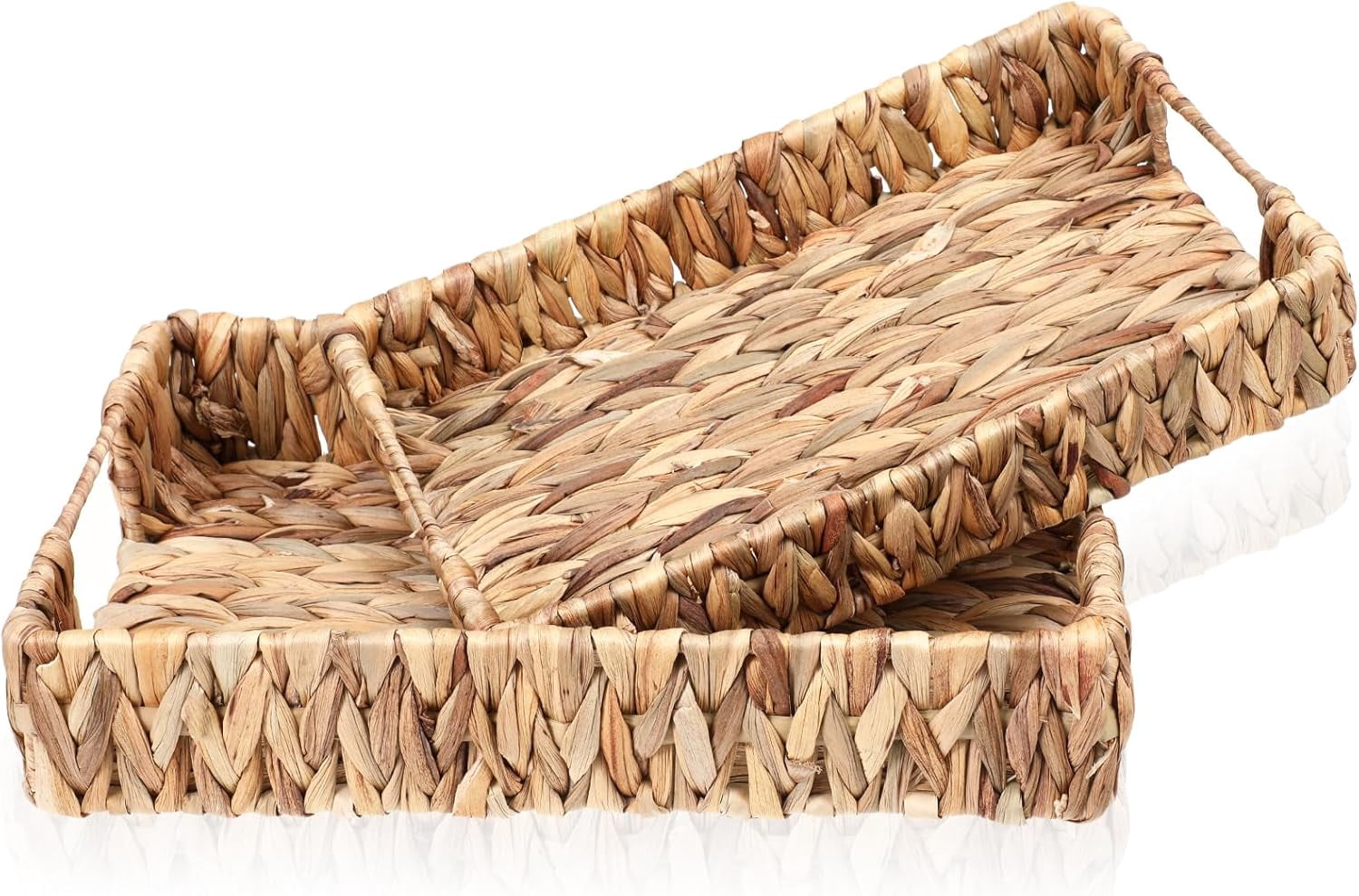 2 PCS Wicker Tray, Hyacinth Storage Baskets with Handle Shallow Basket ...