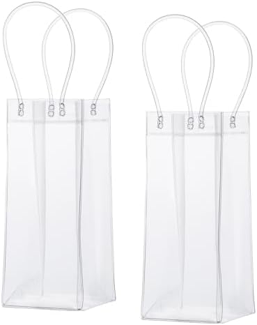 2 PCS Wine Cooler Bag, Clear PVC Ice Wine Bag with Handle, Portable ...