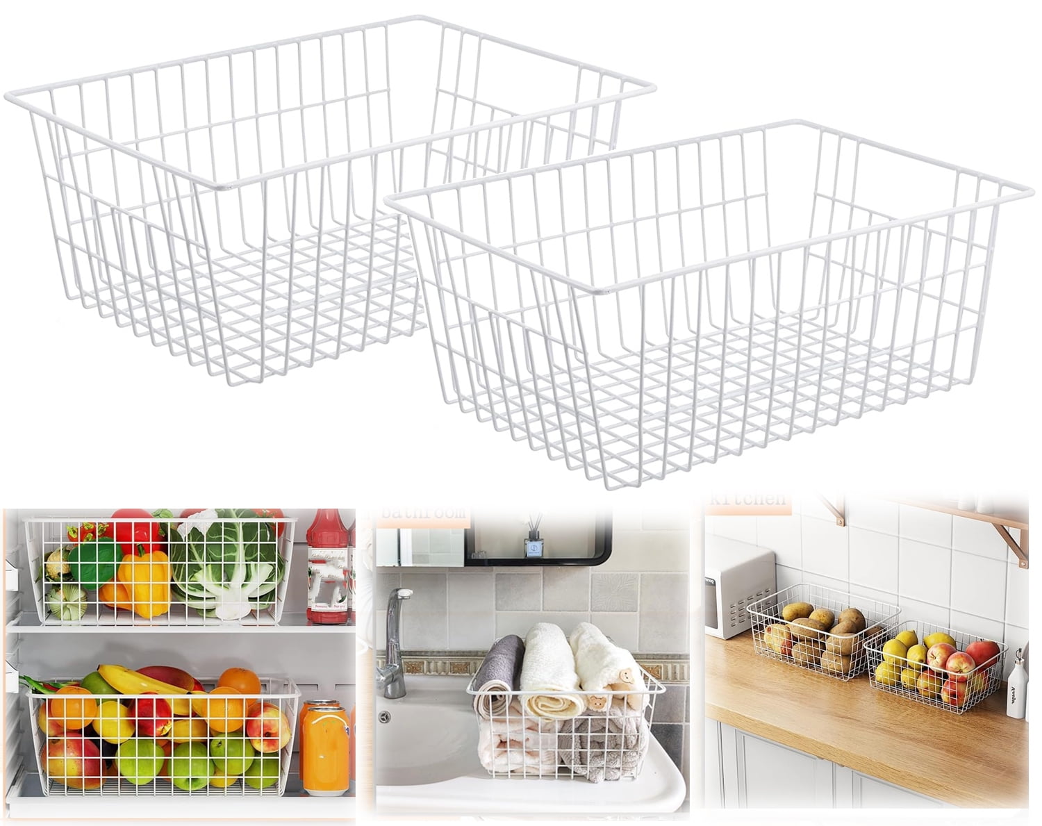 2 PCS Wire Storage Baskets for Organizing, Freezer Storage Baskets ...