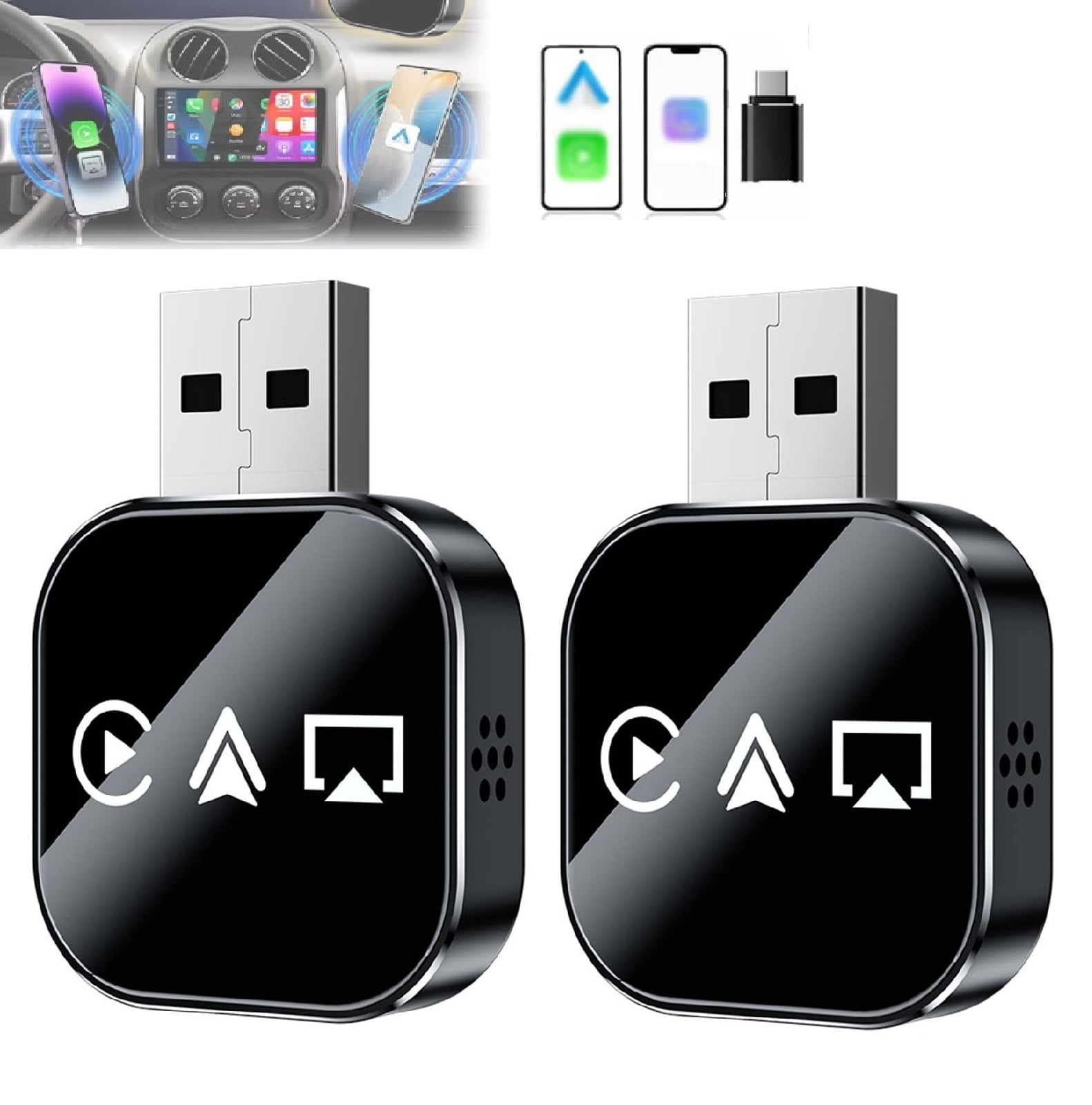 2 PCS Wireless Carplay Mirror Link Adapter, 2026 Upgrade 3 in 1 ...