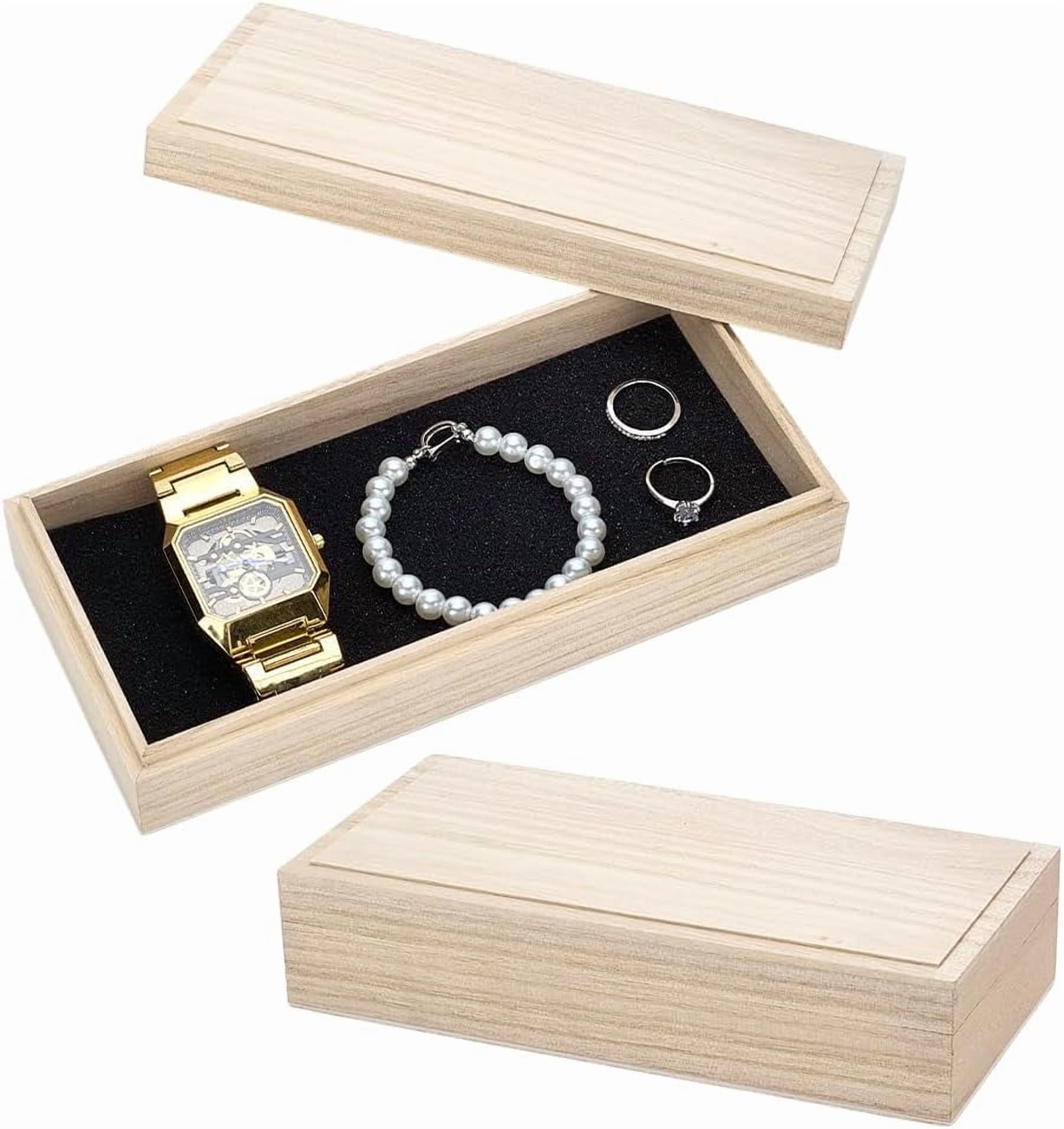 2 PCS Wood Storage Boxes with Sponge 8.46x3.85x1.77inch White Color ...