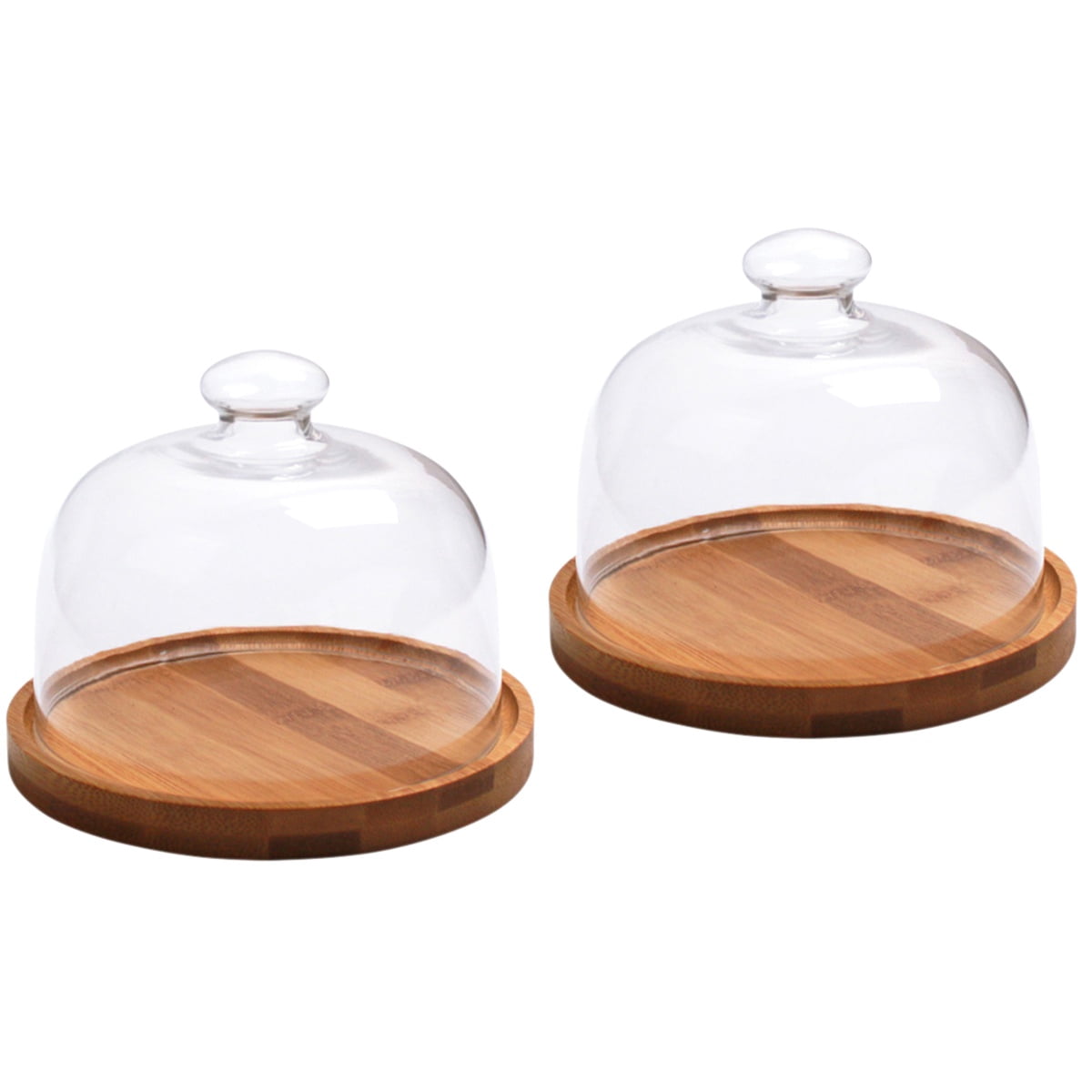 2 PCS Wooden Cake Tray Round Food Plate with Dome Pan Pastry Bamboo ...