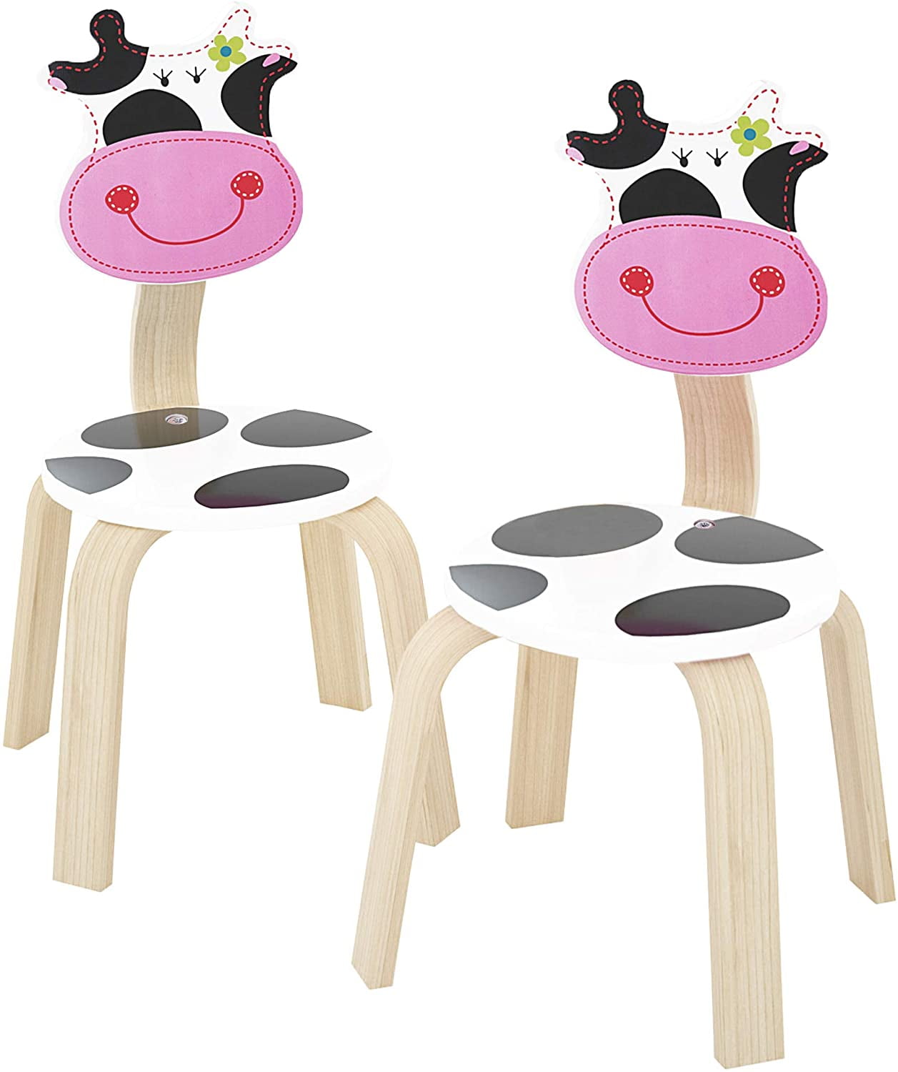 2 PCS Wooden Kids Chair Sets, Natural Hardwood 2 Cows Animal Children ...